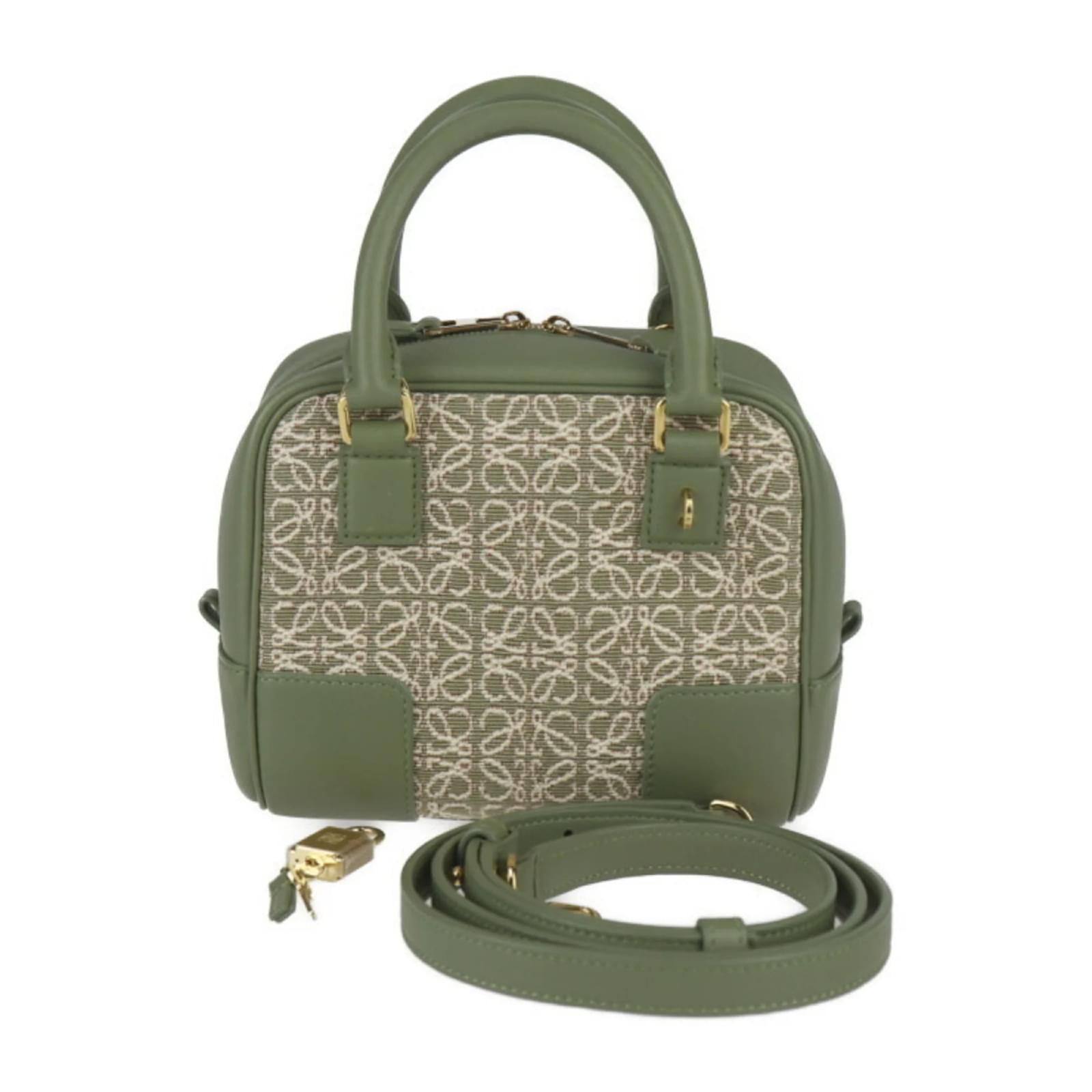 Loewe Amazona 16 Square Handbag Green Leather Cloth ref.2016665 - Joli ...