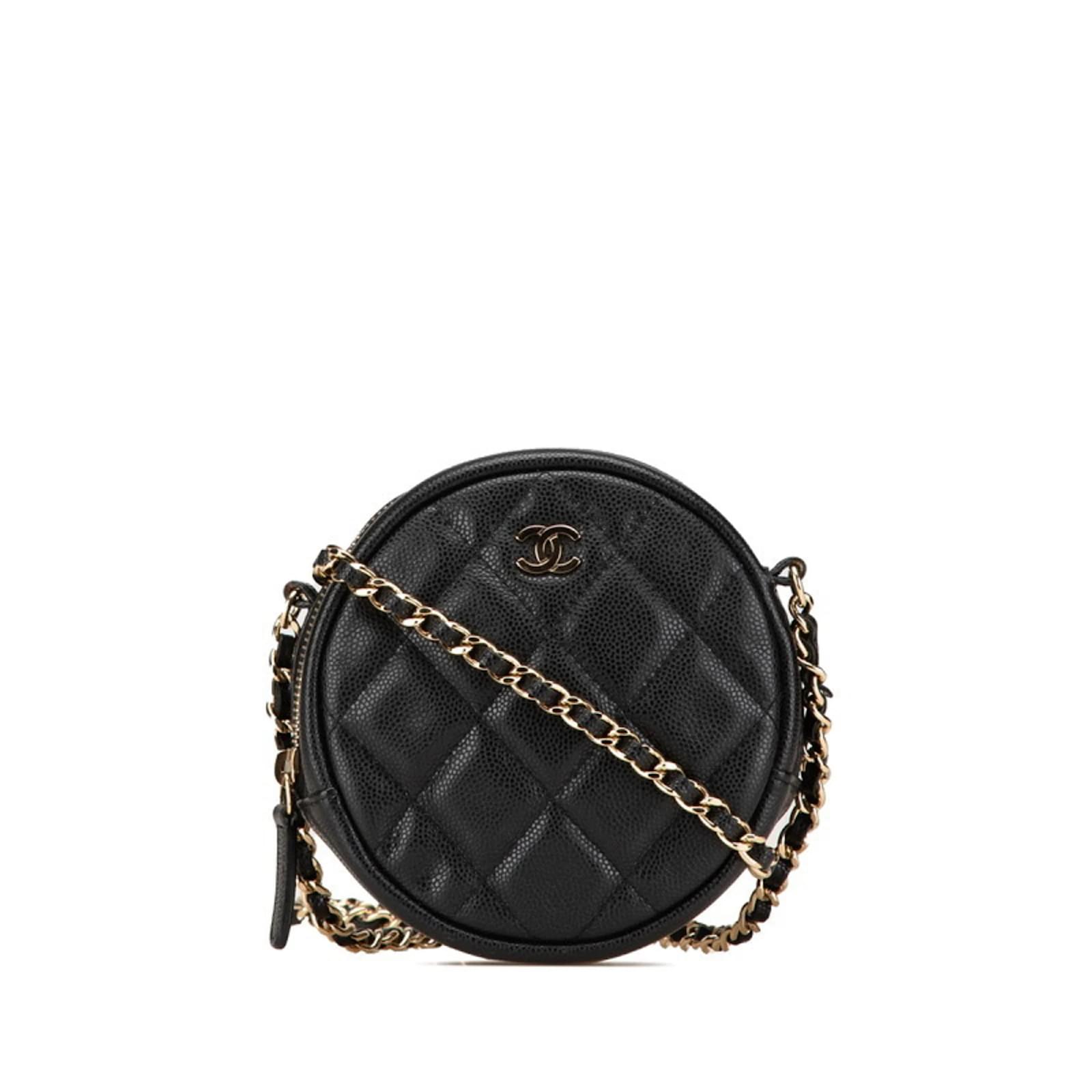 Chanel Matelasse Coco Mark Mini Circle Chain Shoulder Bag Black Leather ...
