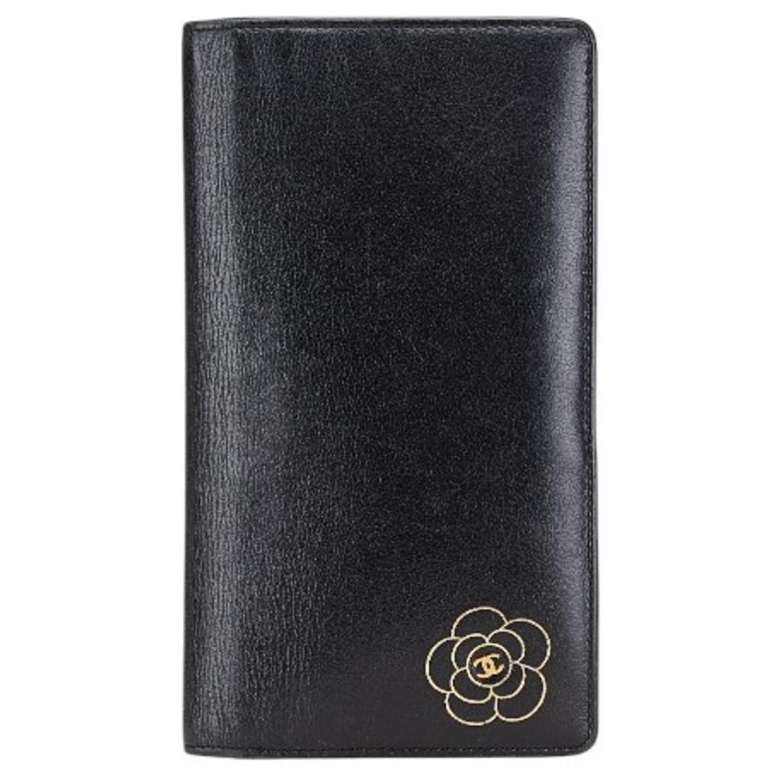 Chanel Camellia Coco Mark Long Wallet Black Leather ref.2017126 - Joli ...