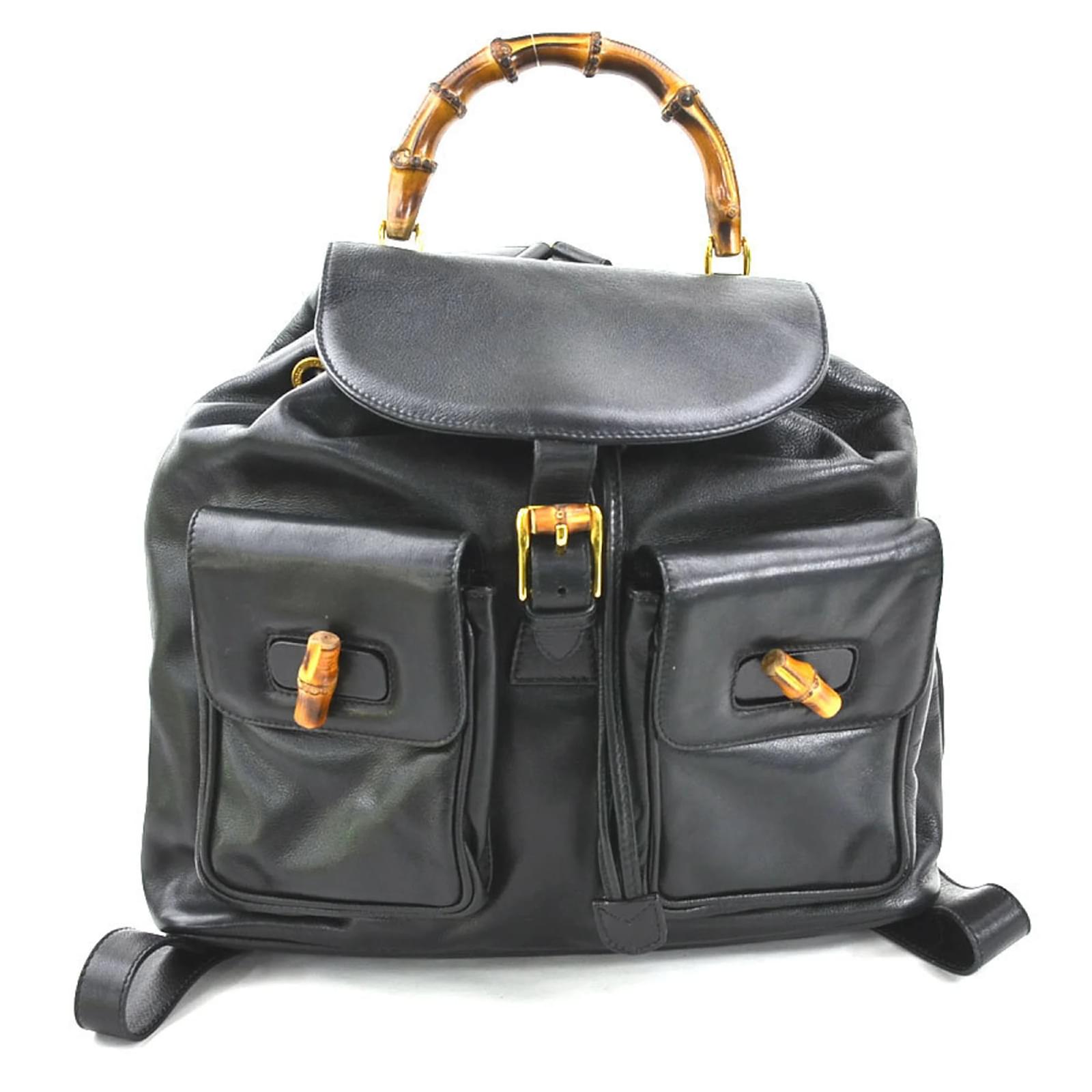 Gucci Black Leather Backpack with Gold Hardware ref.2019605 - Joli Closet