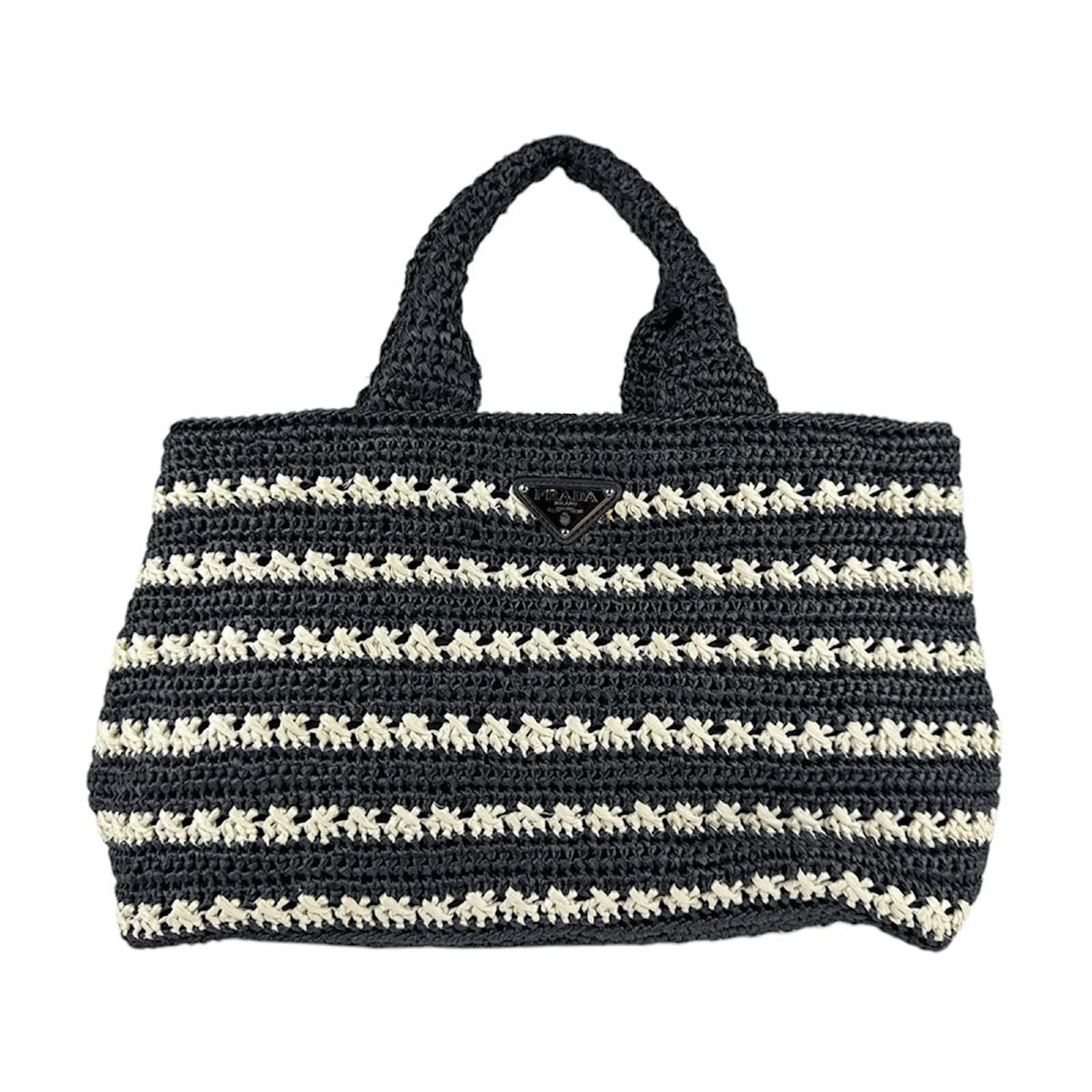 Prada Canapa Raffia Handbag Black Eggshell ref.2019681 - Joli Closet