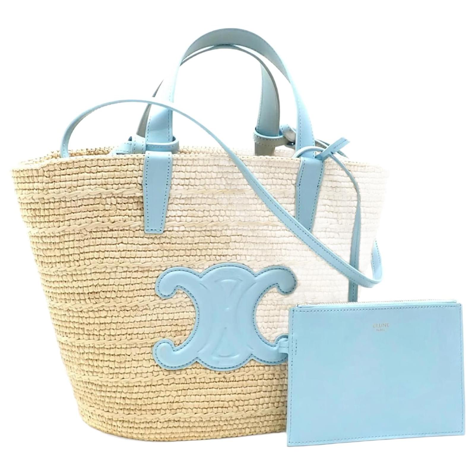 Céline Celine Classic Panier Handbag in Pool Blue Raffia ref.2019928 ...