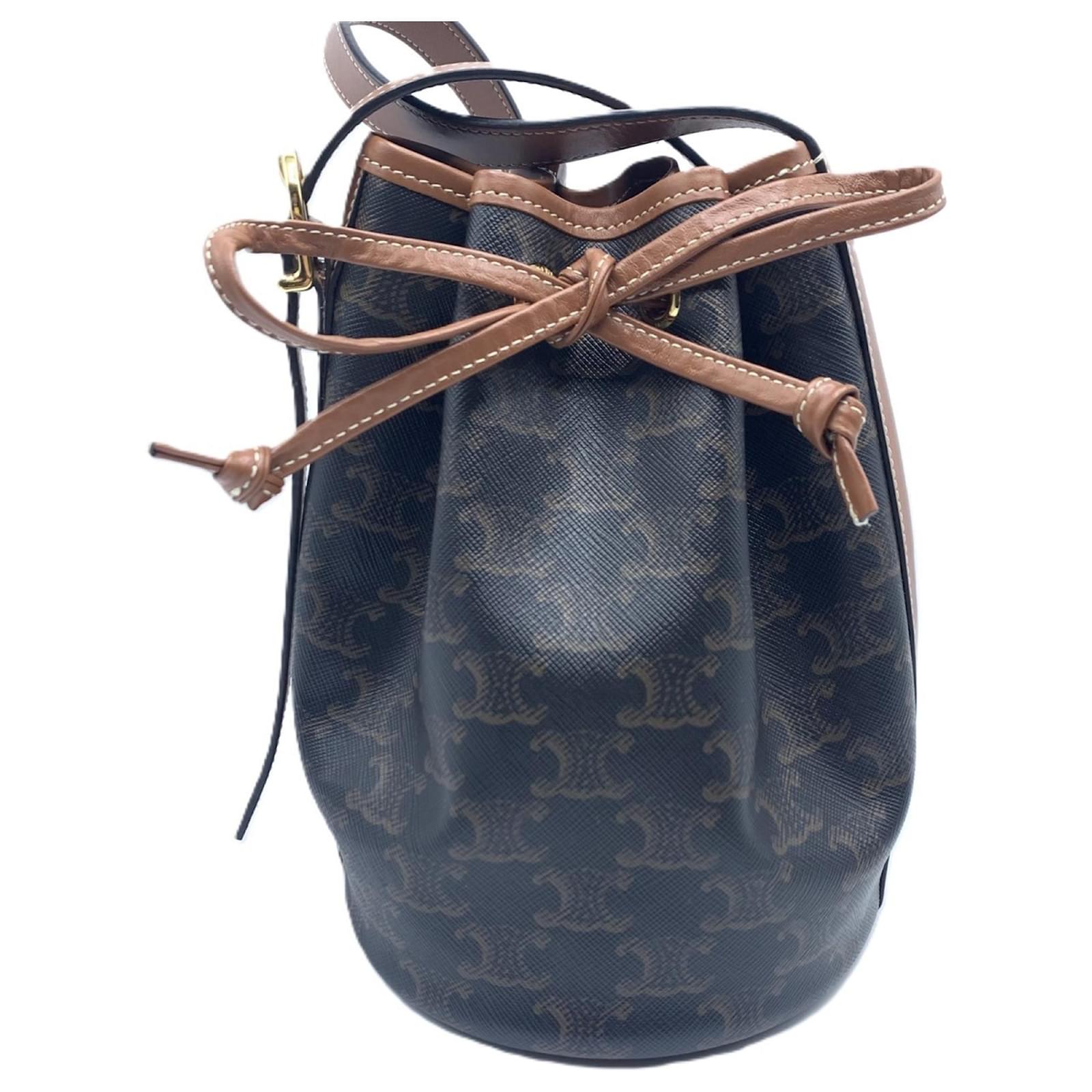 Céline Celine Small Drawstring Bag Triomphe Crossbody Leather Cloth ref ...