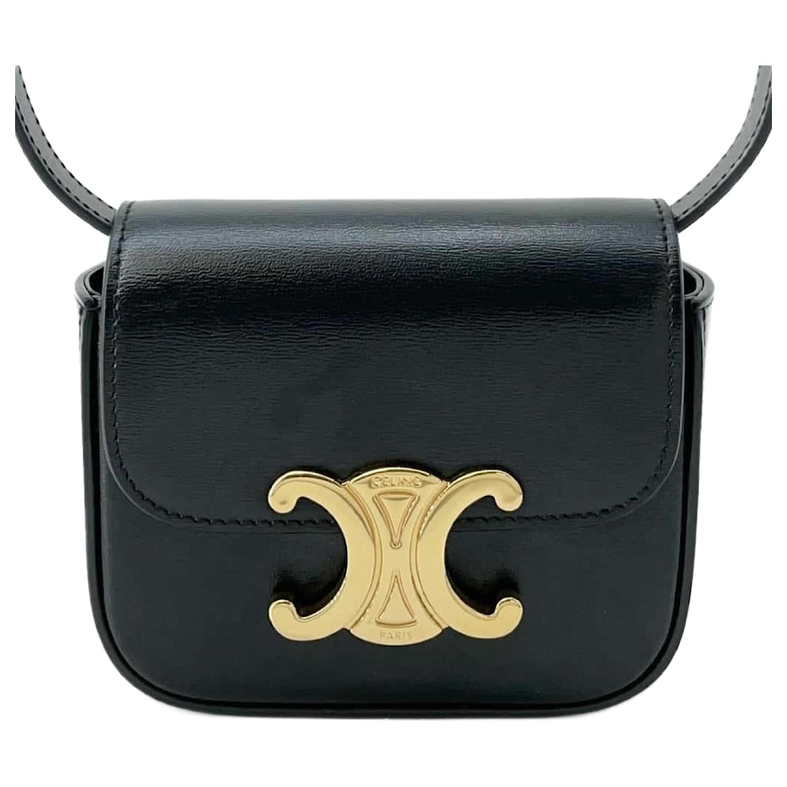 Céline Celine Shoulder Bag Mini Claude Triomphe Black Leather ref ...
