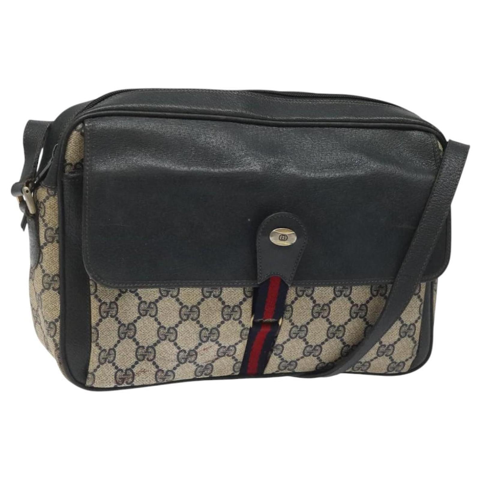 GUCCI GG Supreme Sherry Line Shoulder Bag PVC Navy Red 904 02 063 Auth ...
