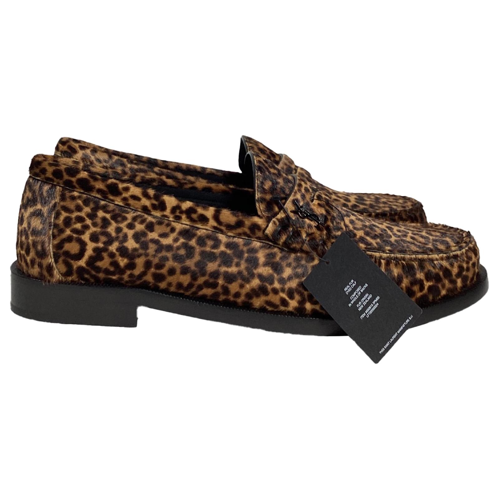 Saint Laurent Le Loafer Leopard Shoes in Brown Calf Hair Wool Pony hair ...