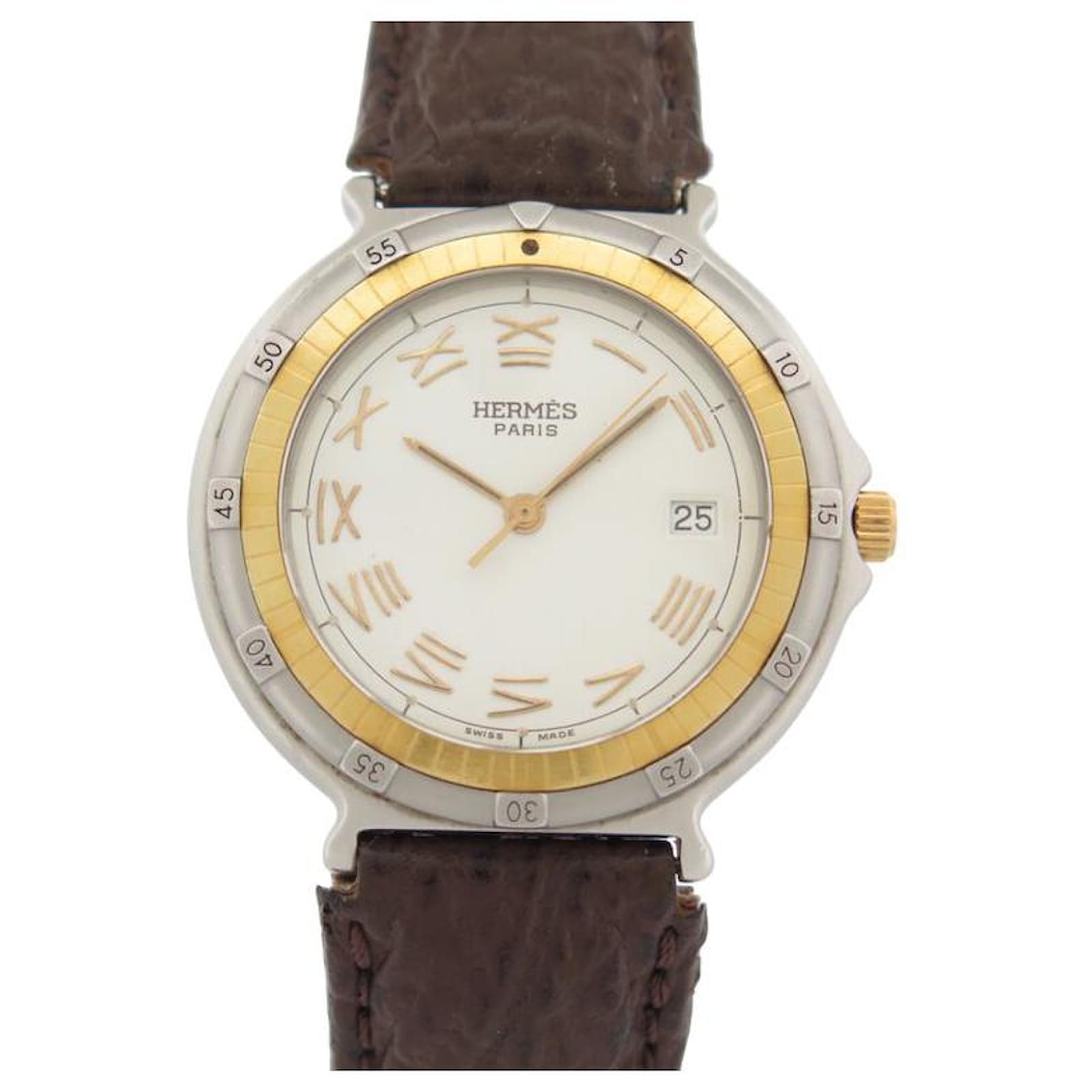 Hermès VINTAGE HERMES CAPTAIN NEMO QUARTZ 32 MM GOLD & STEEL WATCH ref ...