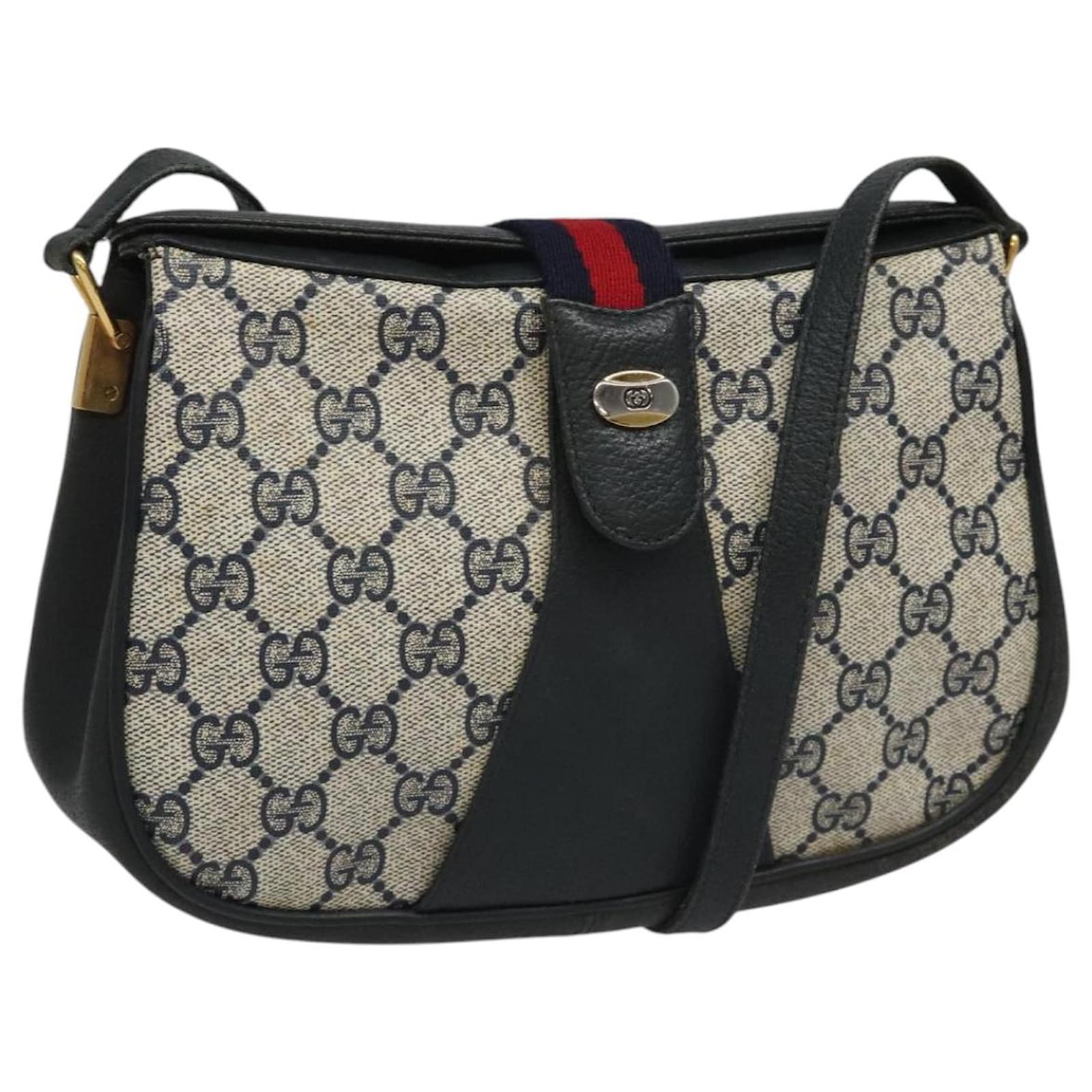 GUCCI GG Supreme Sherry Line Shoulder Bag PVC Red Navy 116 02 024 Auth ...