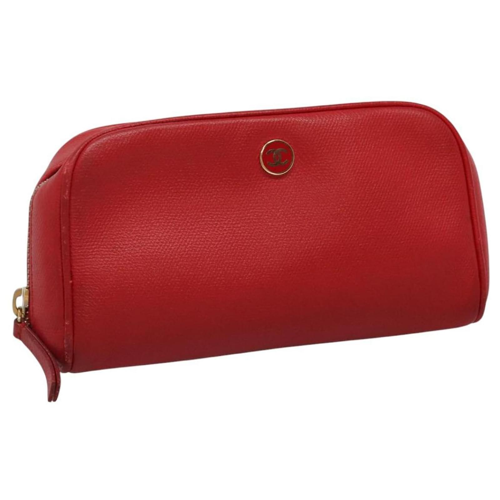 CHANEL Pouch Leather Red CC Auth 110050 ref.2030121 - Joli Closet