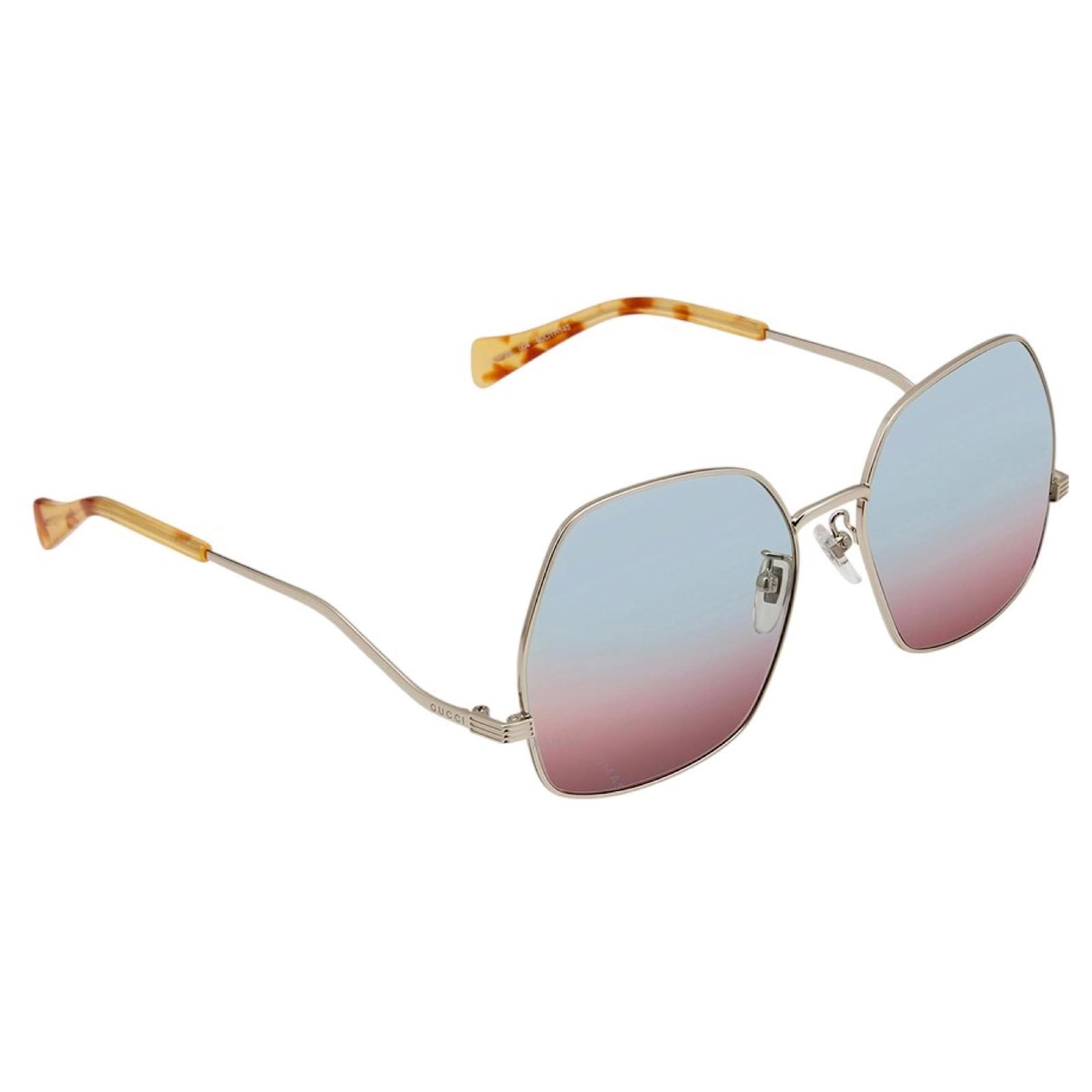 Gucci Silver Frame / Blue Gradient Lens Irregular Sunglasses Metal ref ...