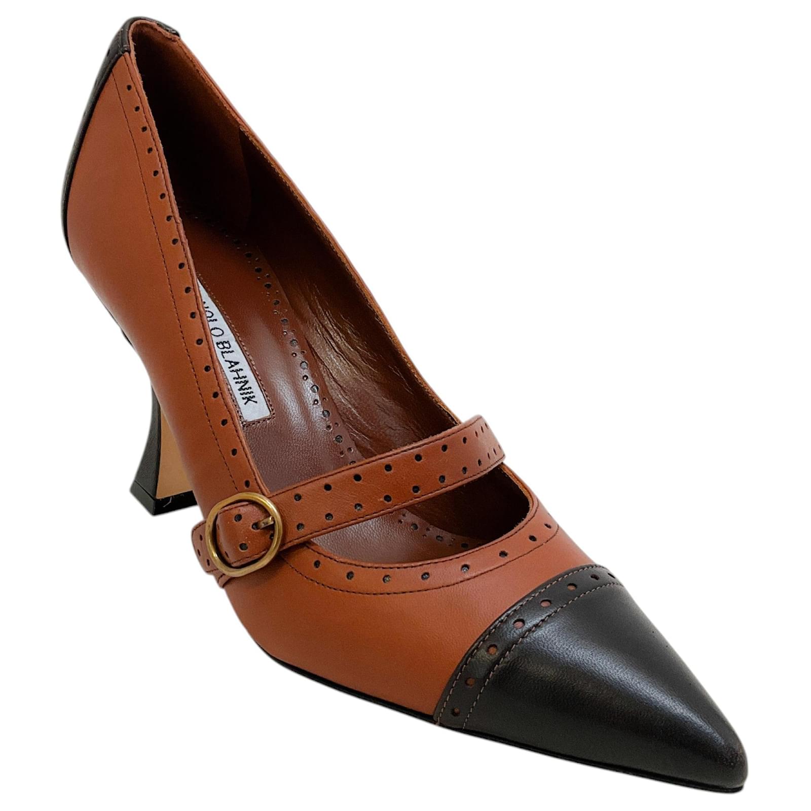 Manolo Blahnik Cognac / Dark Brown Renan Spectator Pumps Leather ref ...