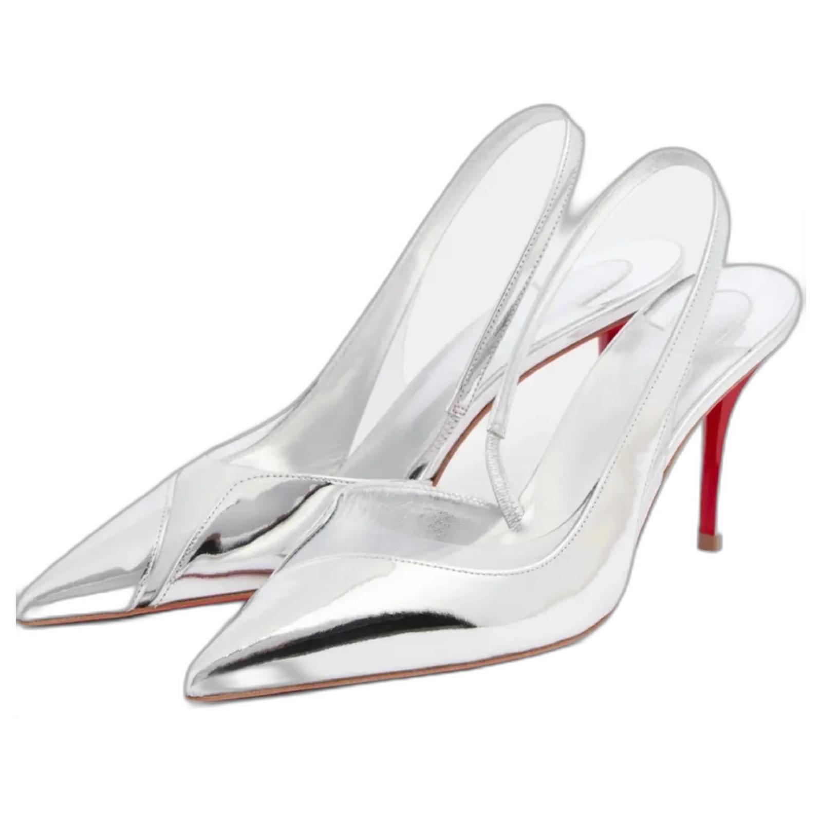 Christian Louboutin Posticha 80 leather slingback pumps Silvery ref ...