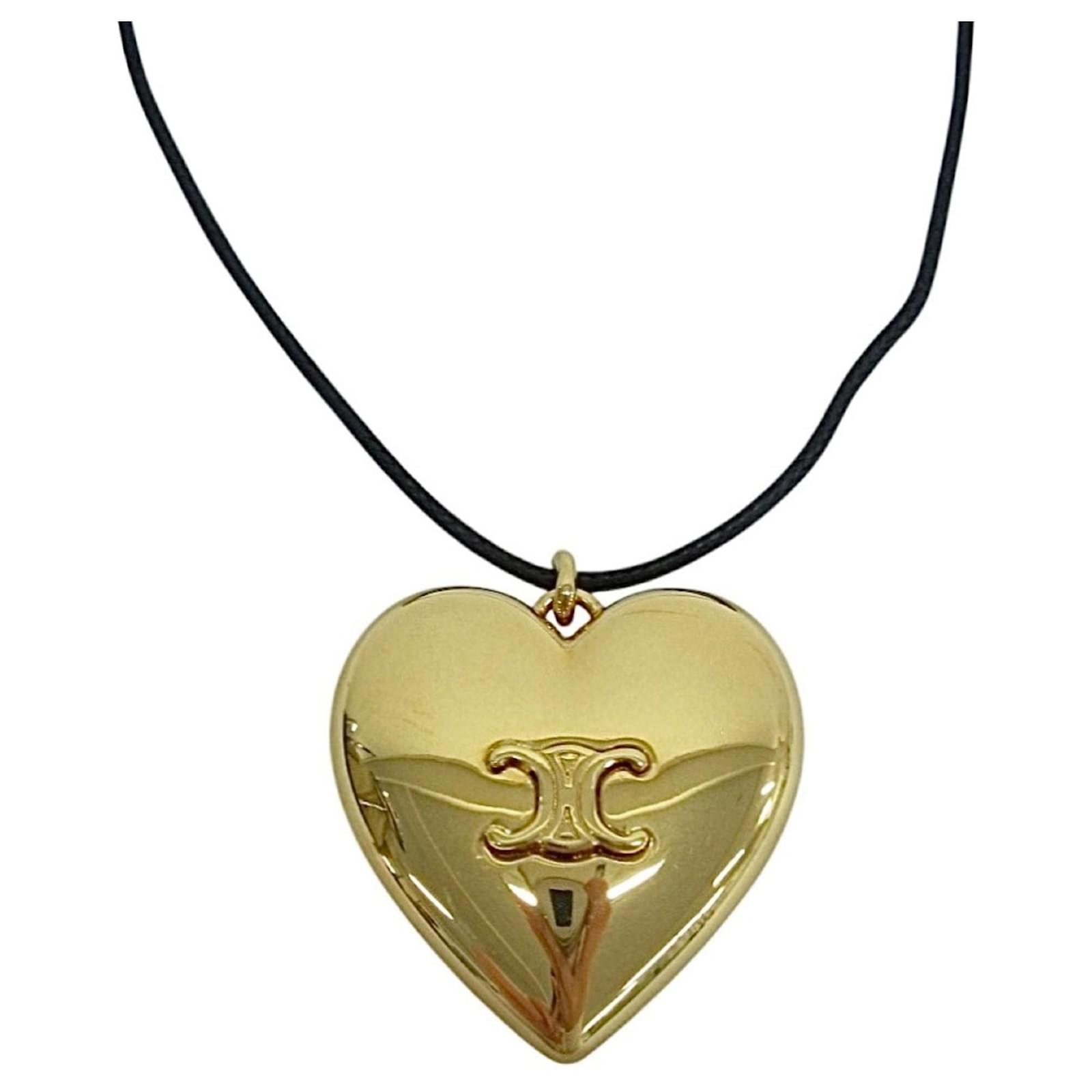 Céline Celine Cool 24SS Triomphe Heart Motif Pendant Necklace Golden ...
