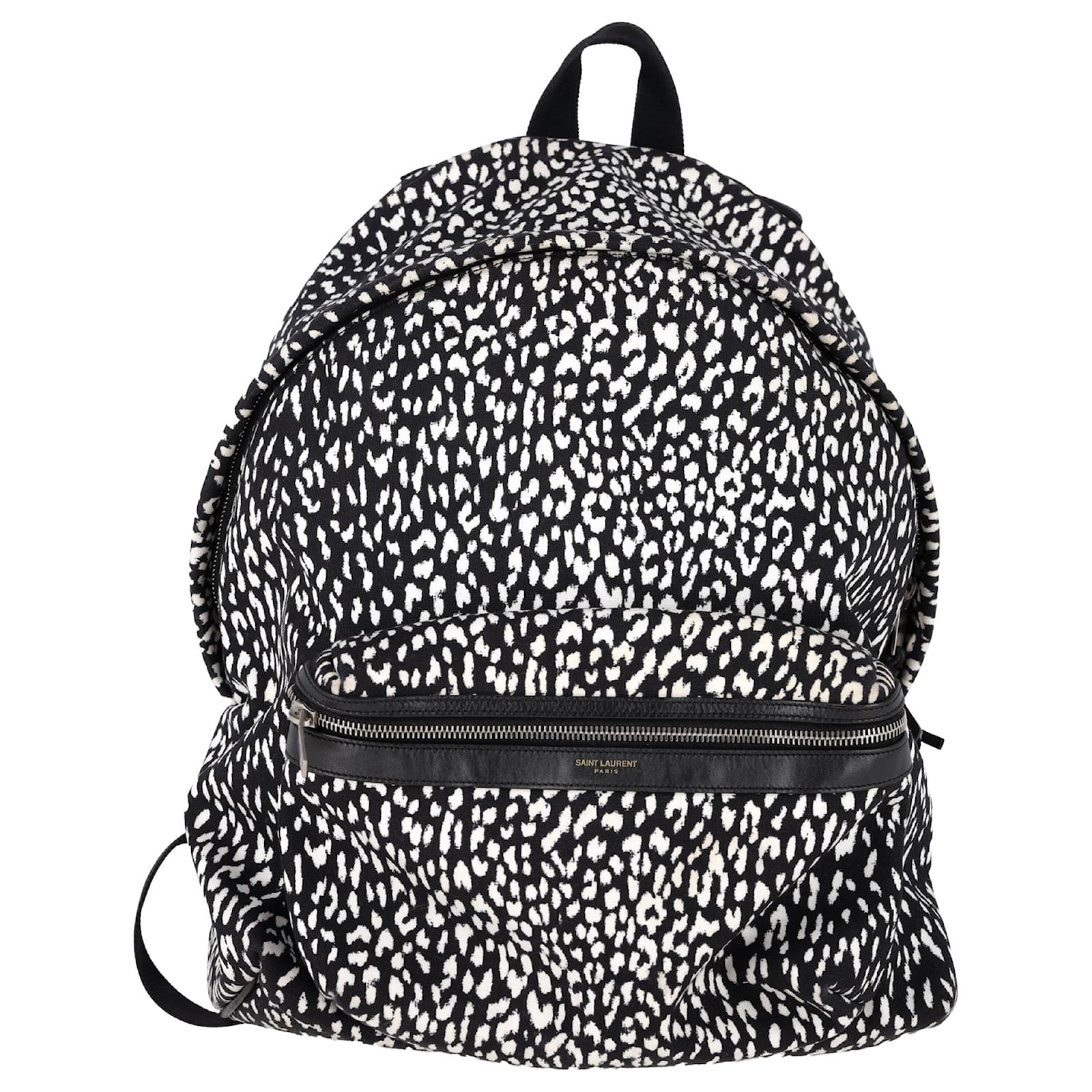 Saint Laurent Hunter Leopard Print Backpack in Black and White Canvas ...