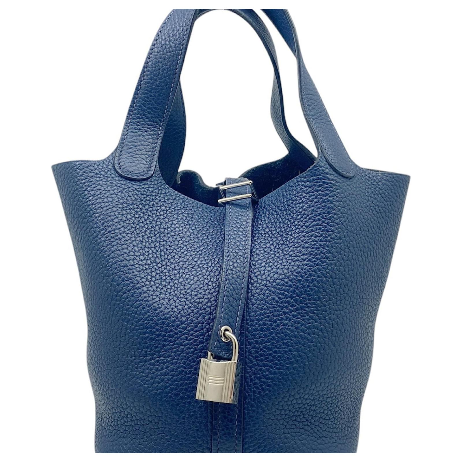 Hermès Hermes Picotin Lock PM Handbag Blue Navy blue Leather ref ...