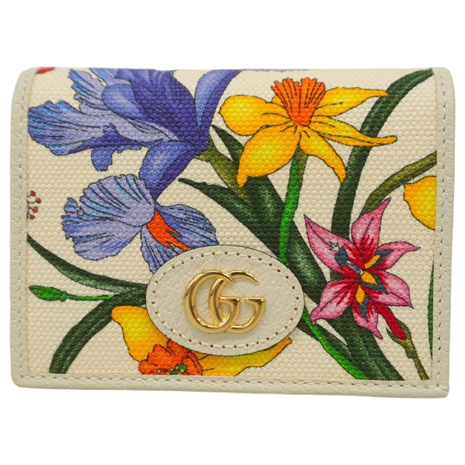 Gucci GG Marmont Flora Bi-Fold Wallet Multiple colors Cream Cloth ref ...