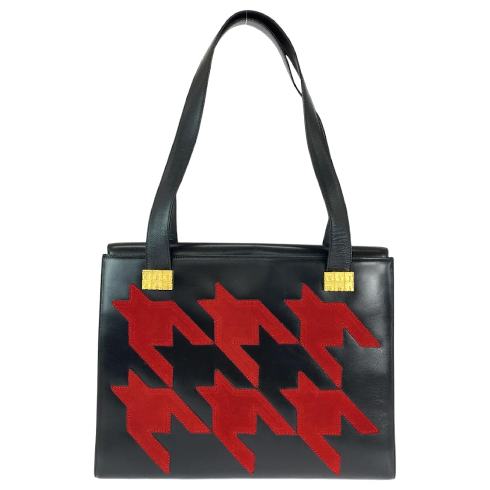 Céline CELINE Vintage Sen Pattern Leather Tote Bag Black Red ref ...