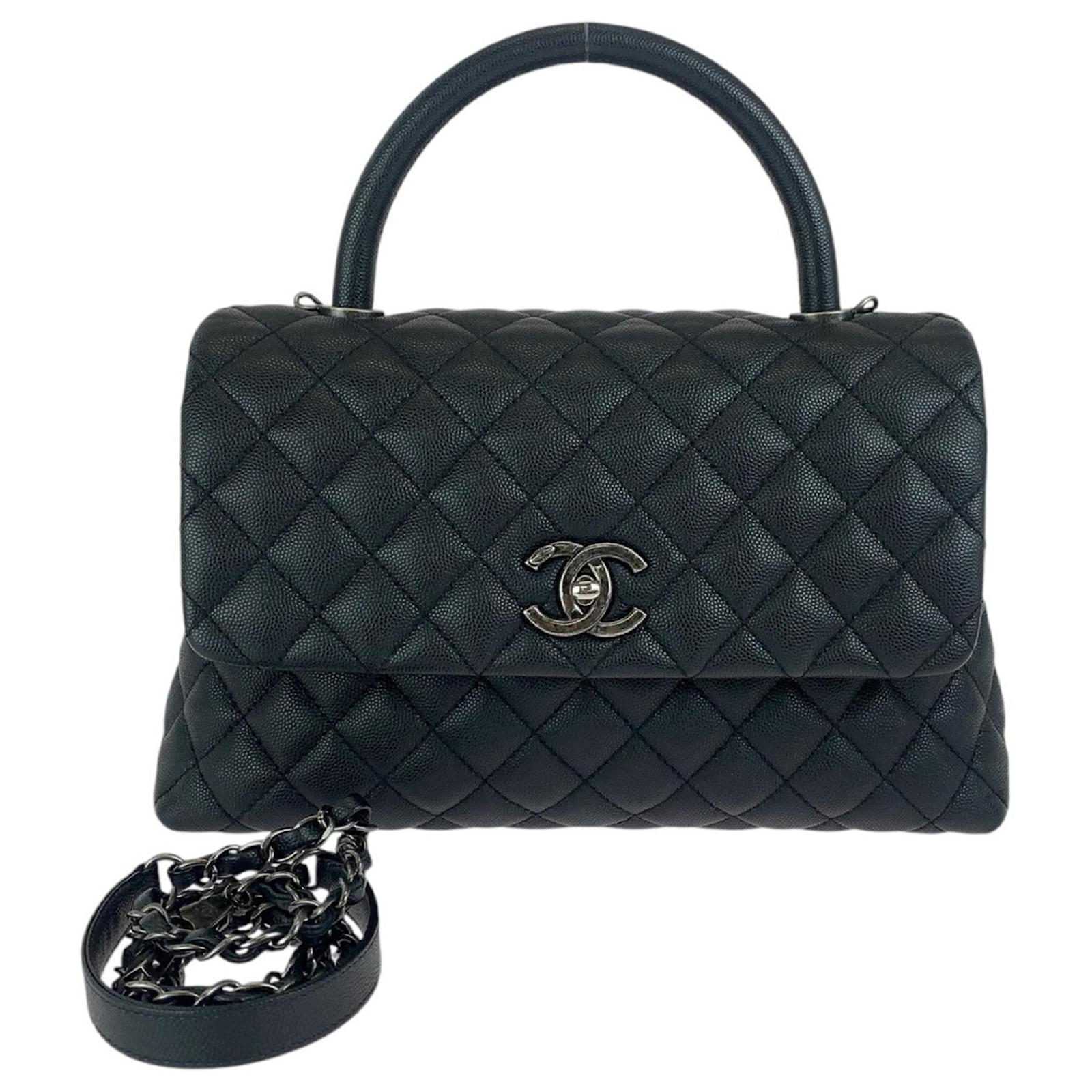 Chanel Coco Mark Handle 29 Large Black Caviar Skin Handbag Leather ref ...