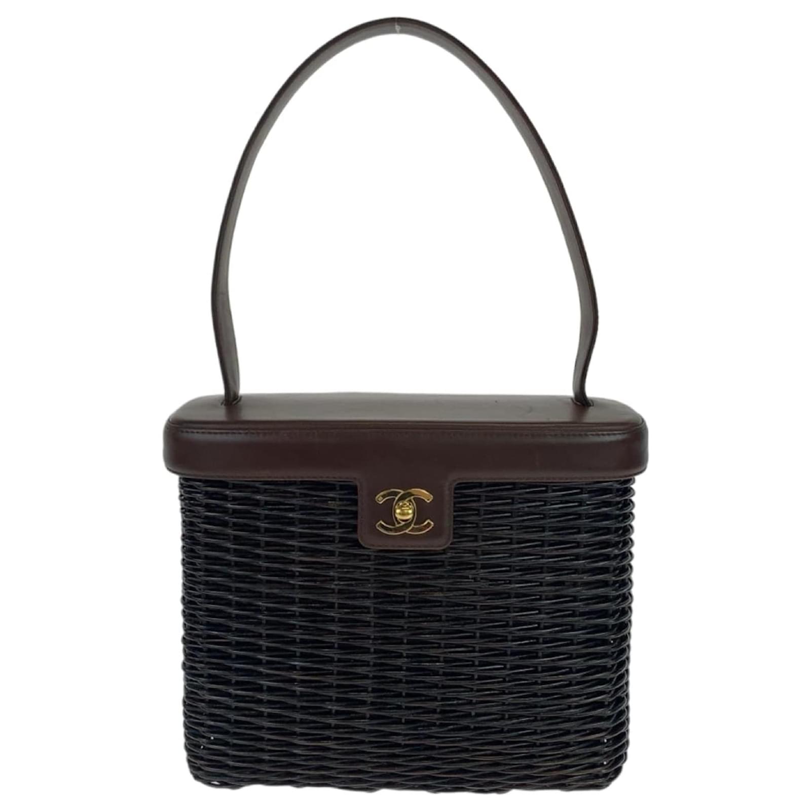Chanel Vintage Rattan Handbag Dark brown Leather Straw ref.2044553 ...