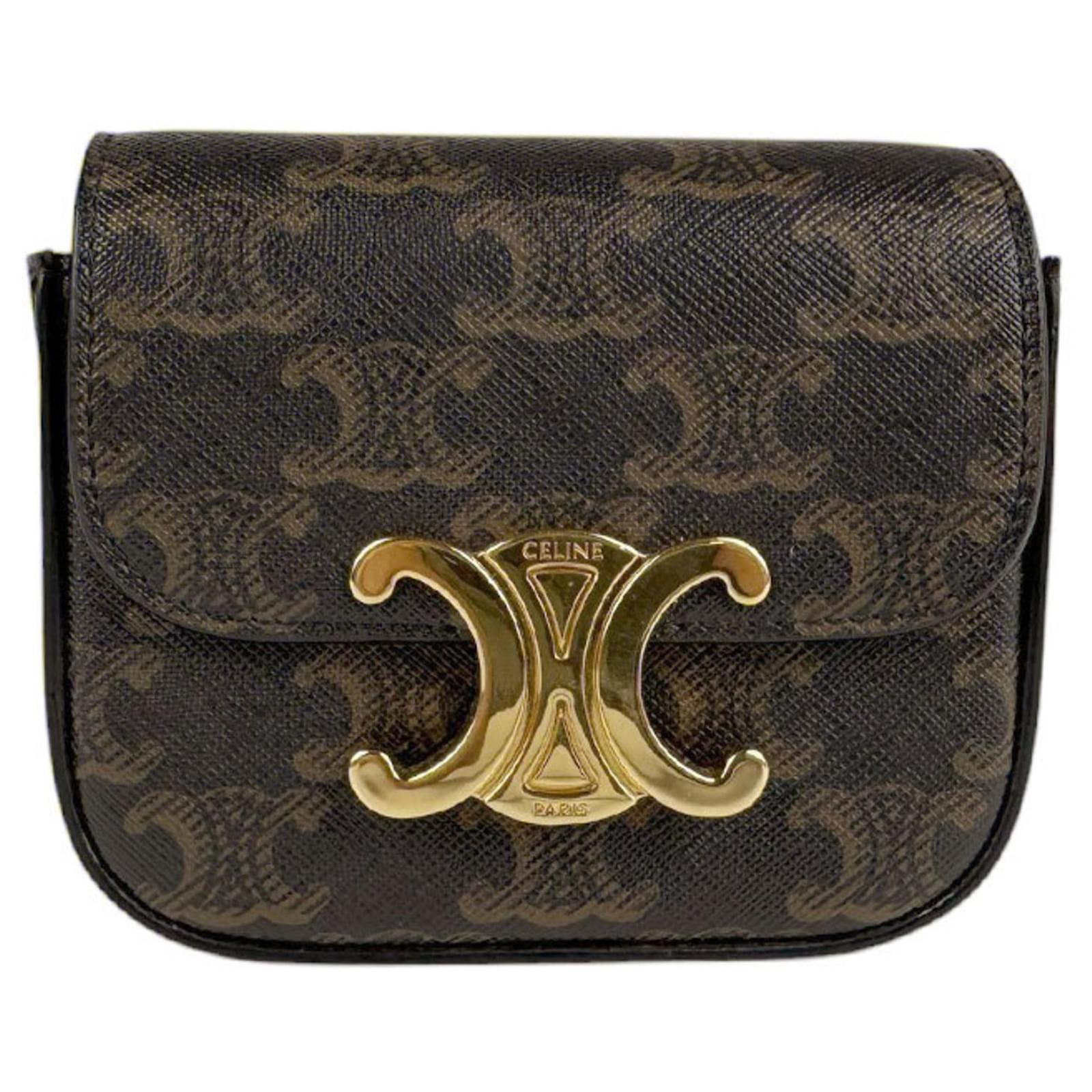 Céline CELINE Mini Claude Triomphe Shoulder Bag Brown Black Cloth ...