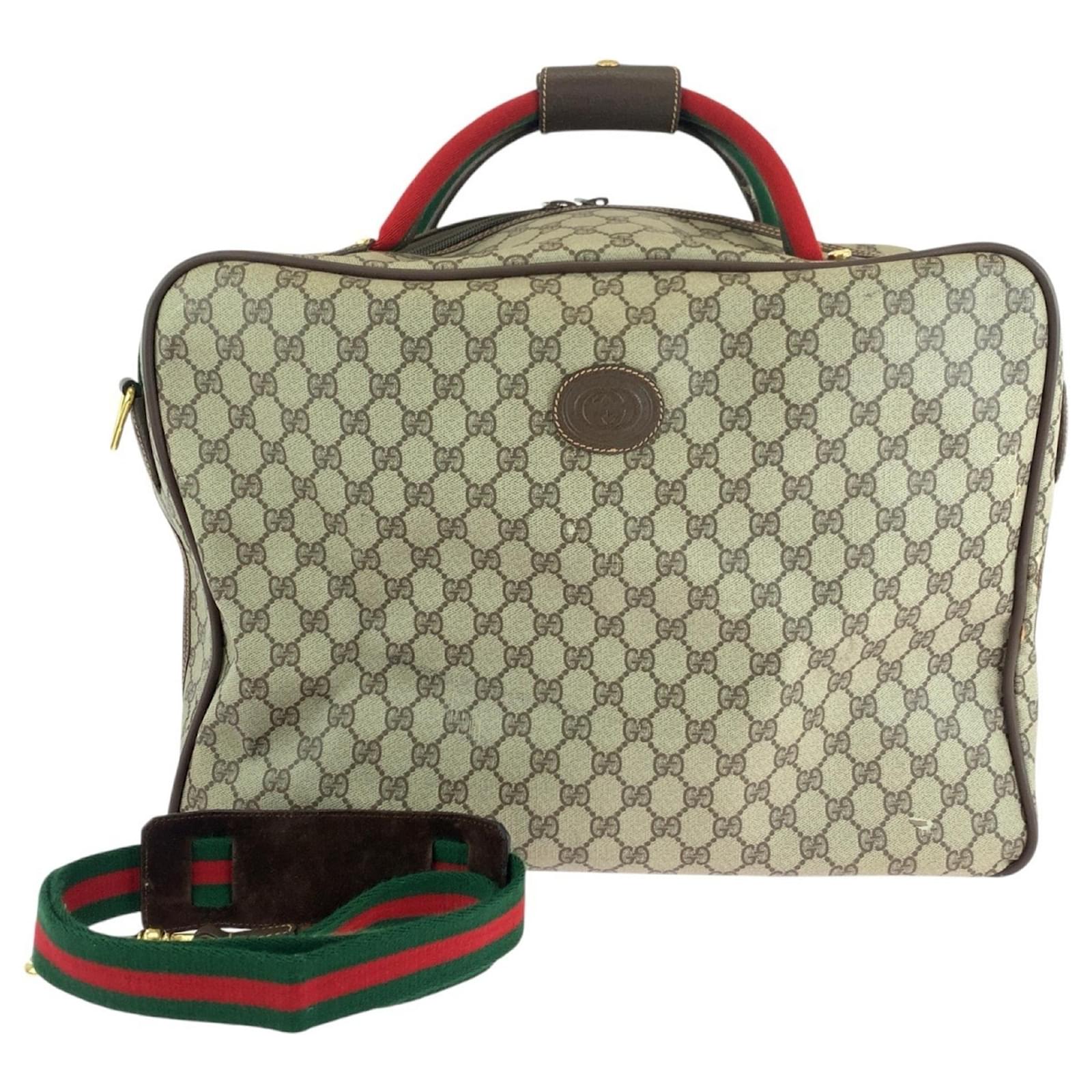 Gucci Old Shelly Line Boston Bag Brown Leather Cloth ref.2045323 - Joli ...