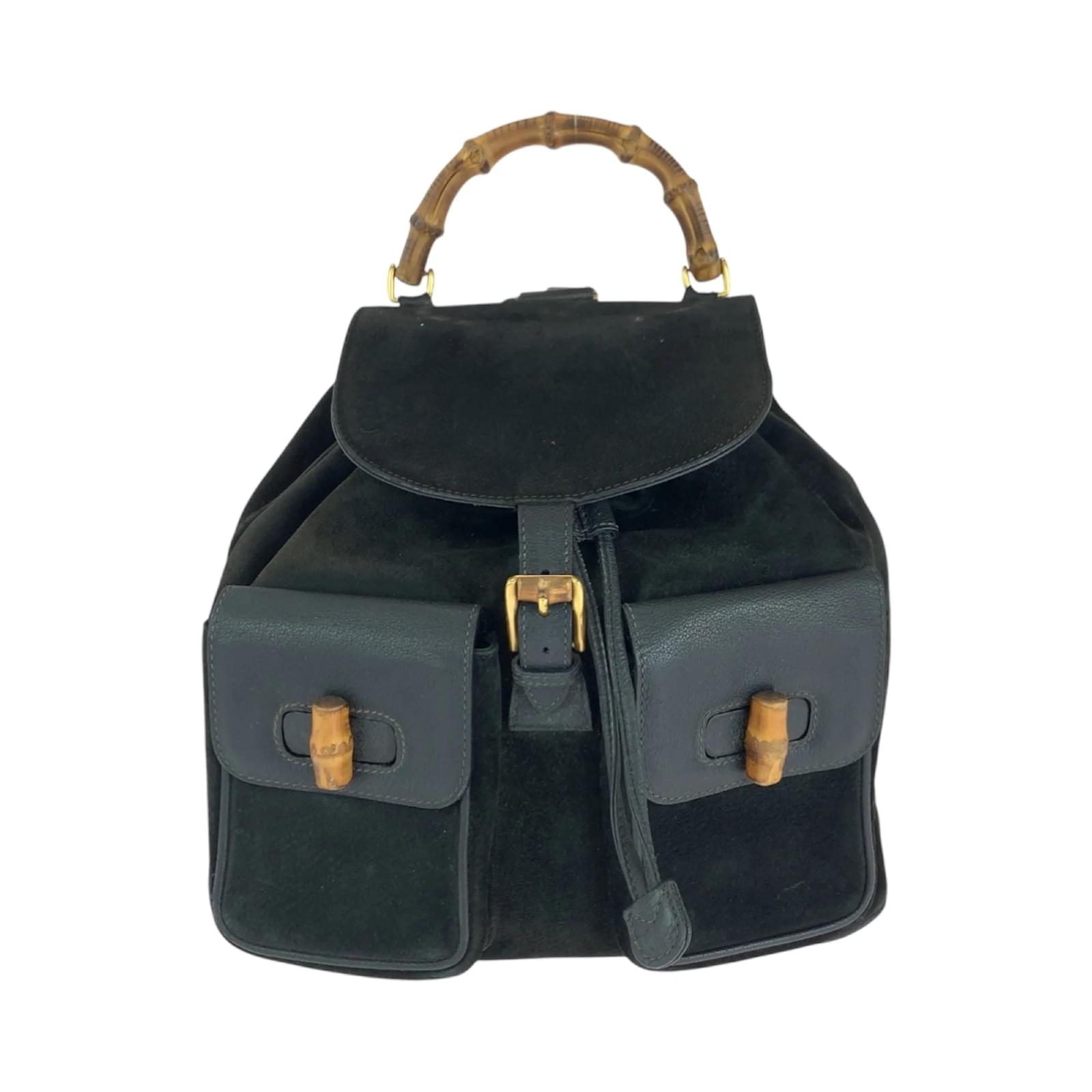 Gucci Vintage Bamboo Backpack Brown Black Suede ref.2046039 - Joli Closet