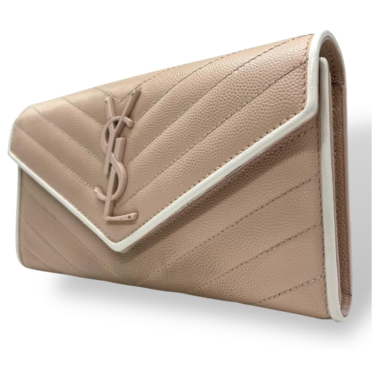 Yves Saint Laurent YSL Cassandra Long Wallet Pink White Leather ref ...