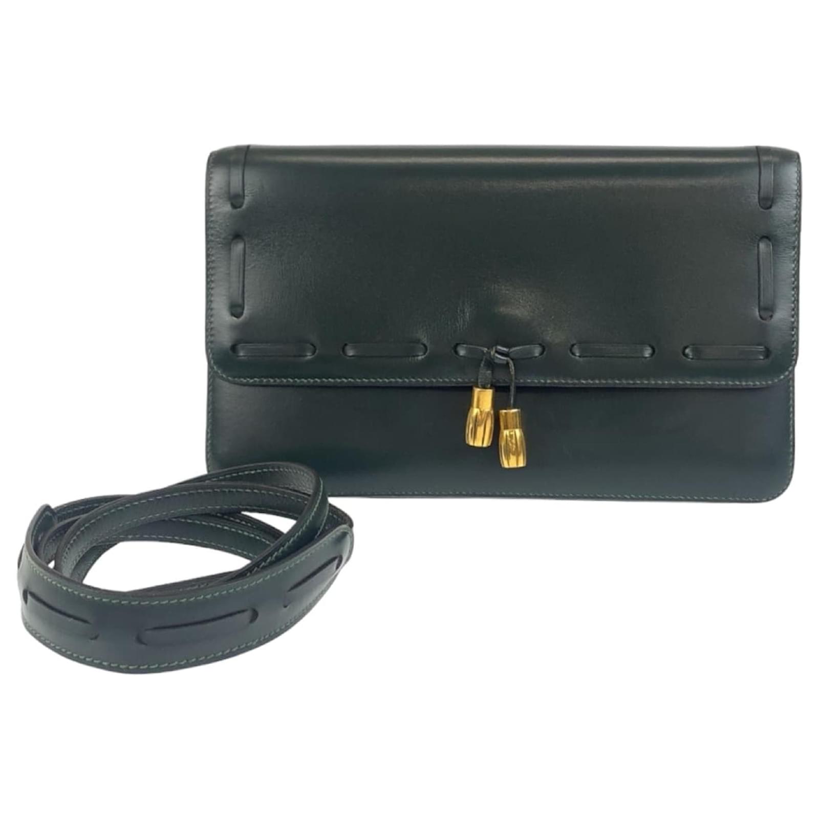 Hermès Hermes Vintage Green Gold Hardware Clutch and Shoulder Bag Pony ...