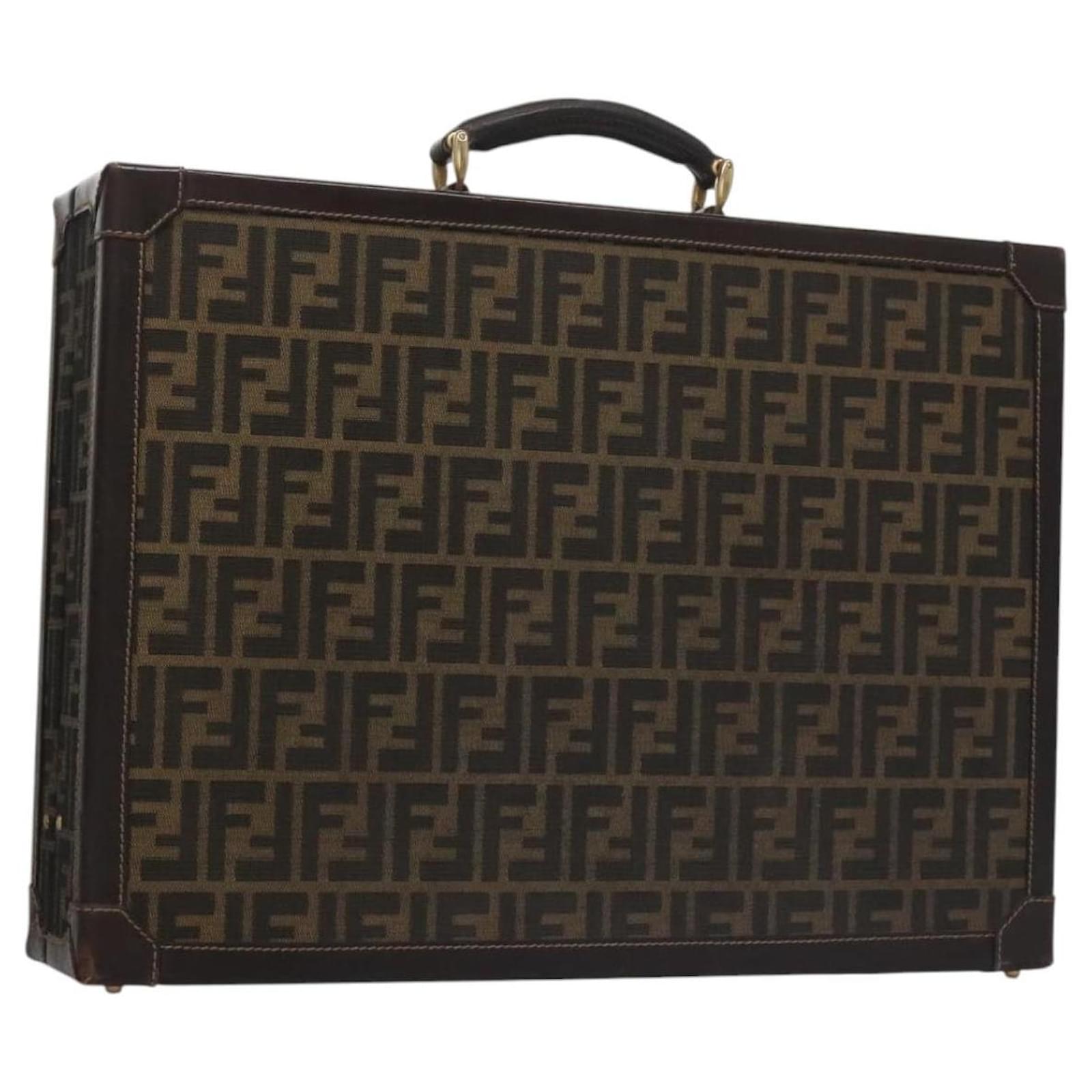 FENDI Attache case Zucca Canvas Trunk Black Brown Auth 113581 ref ...