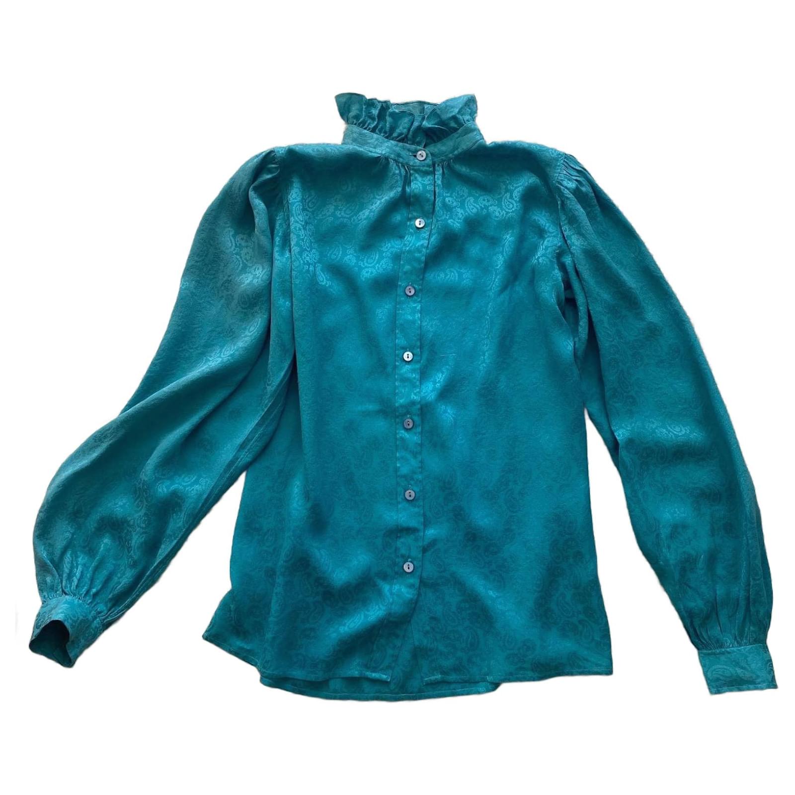 Yves Saint Laurent Blouse vintage YSL Turquoise Silk ref.2048972 - Joli ...