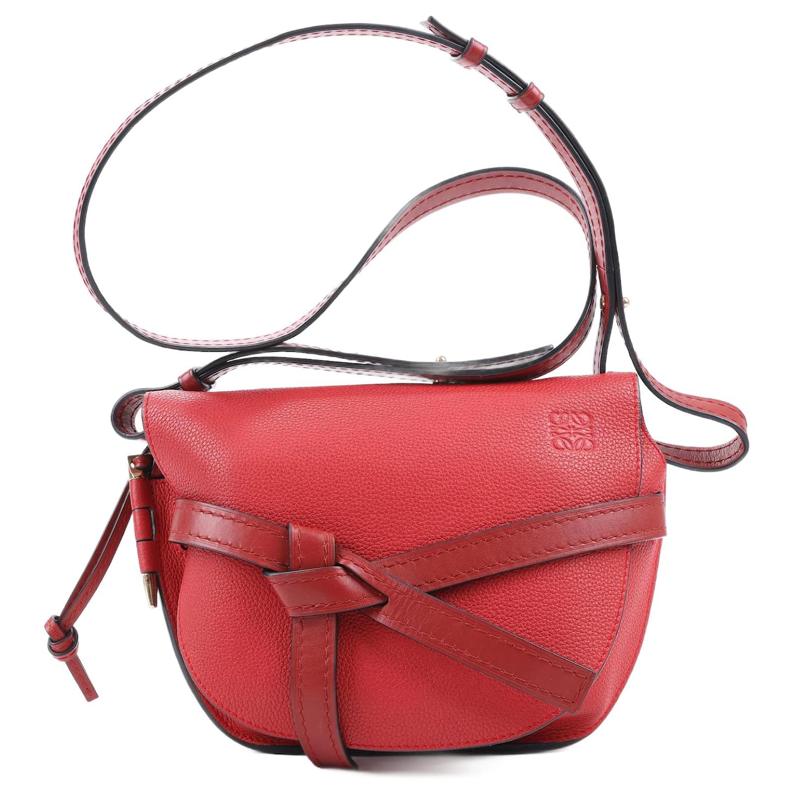 LOEWE Soft Grain Calfskin Mini Gate Crossbody Bag Scarlet Red Burnt Red ...