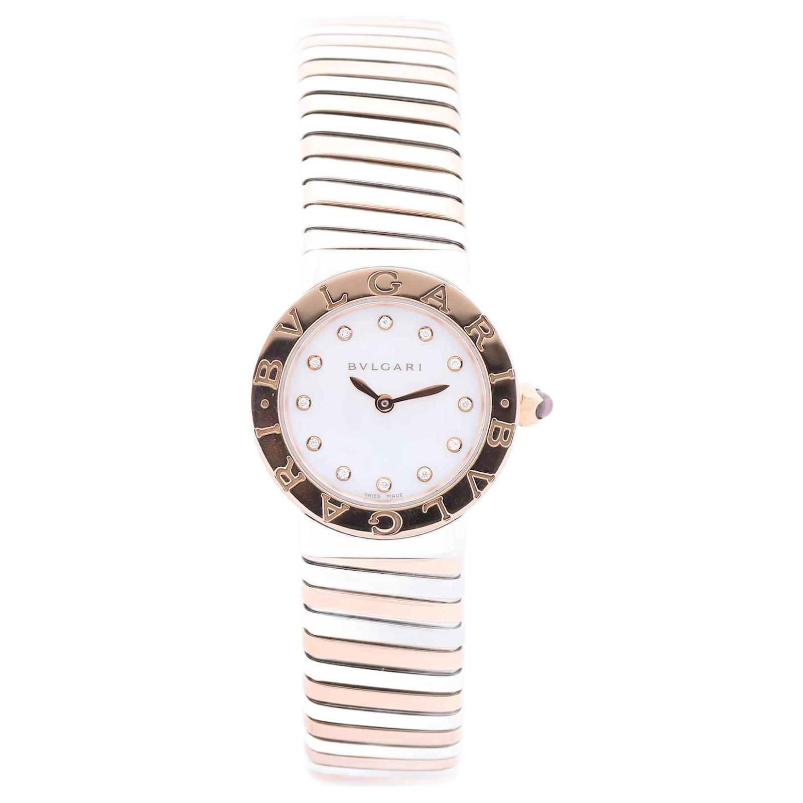 Bulgari Tubogas BBLP262TSG PO0046 ST PG QZ Shell-Face Watch White ...
