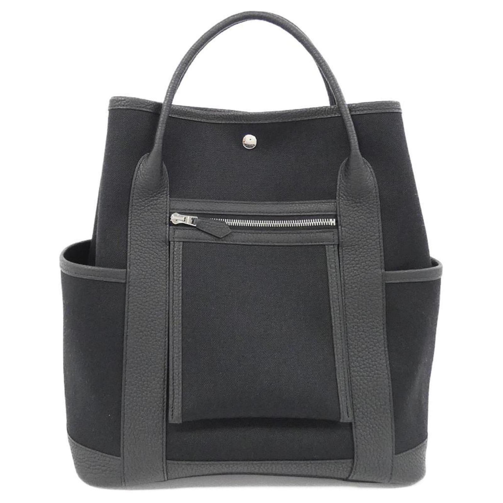 Hermès Hermes Garden Party Pocket Vertical Handbag Black Leather ref ...