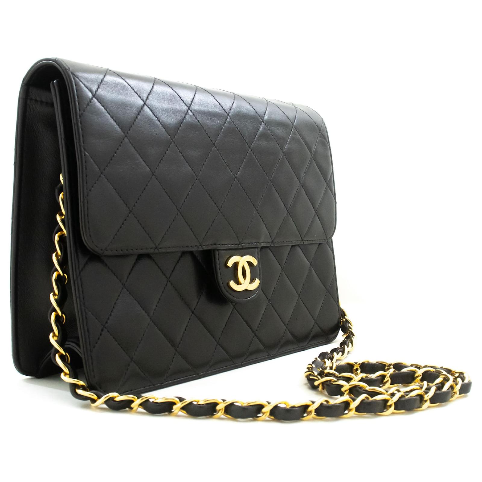 CHANEL Small Chain Shoulder Bag Clutch Black Quilted Flap Lambskin ...
