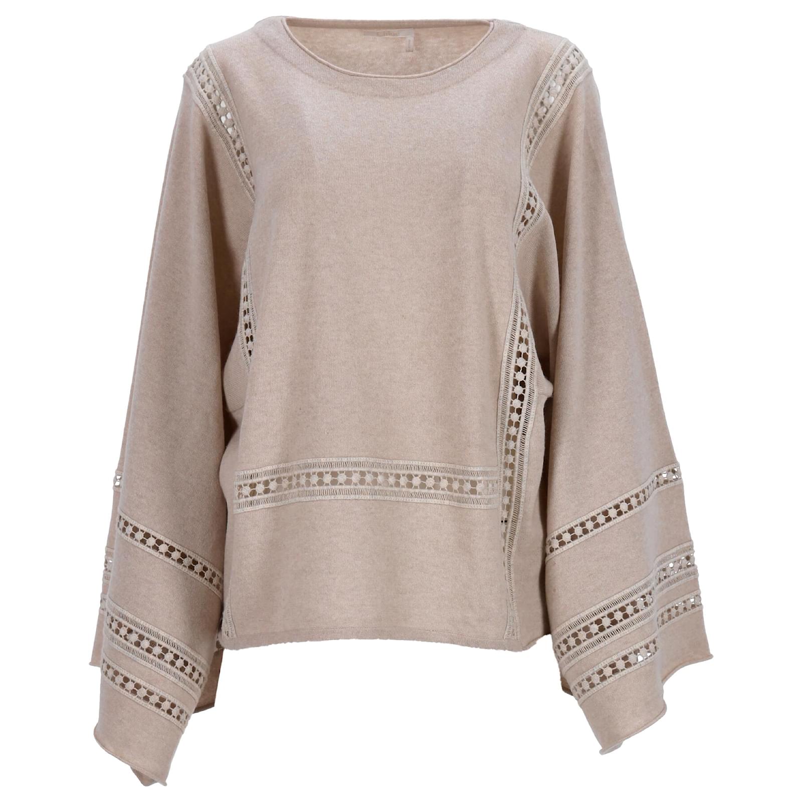 Chloé Eyelet Knitted Sweater in Beige Wool ref.2057326 - Joli Closet