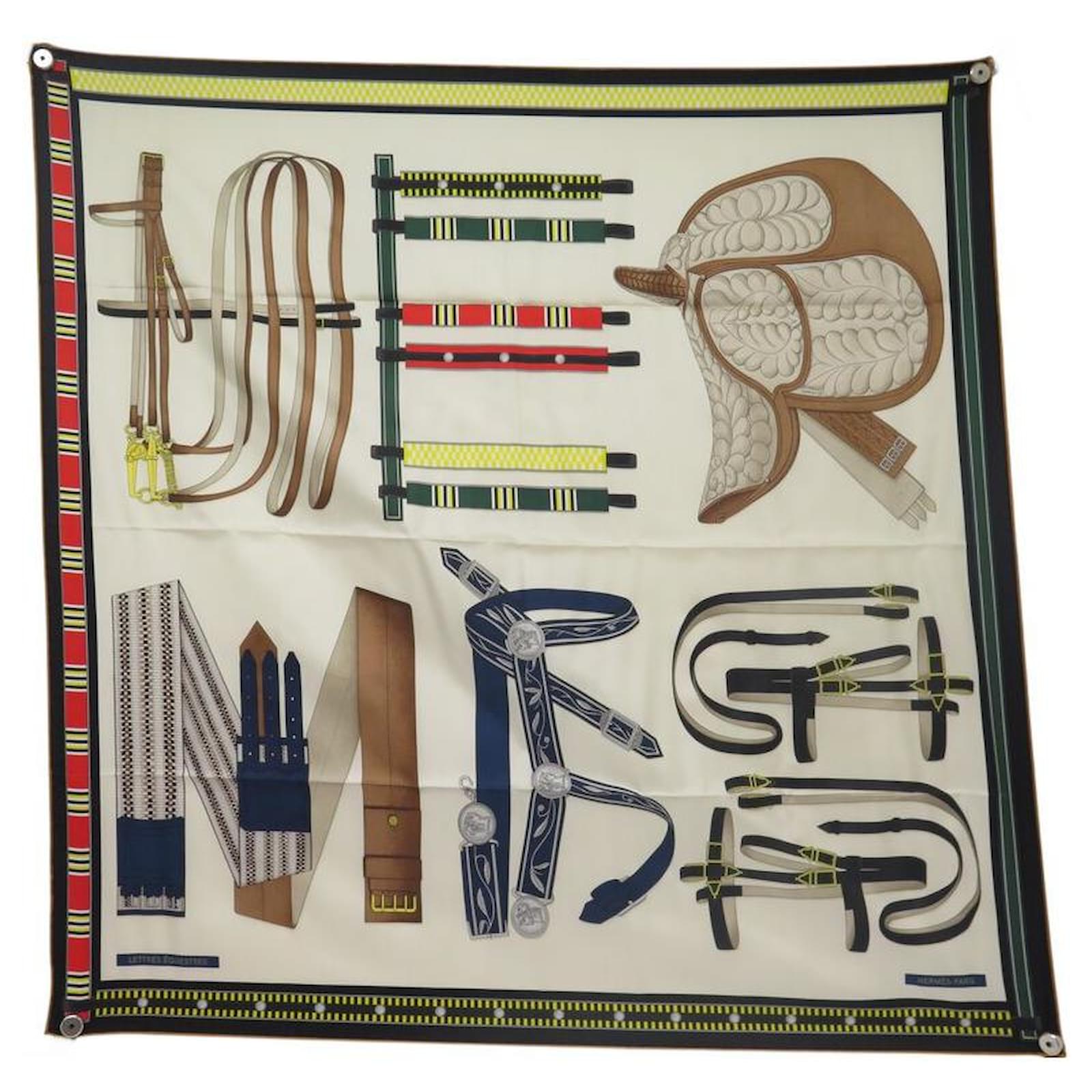 Hermès NINE HERMES SCARF EQUESTRIAN LETTERS H004039Sv04 SQUARE 90 SILK ...