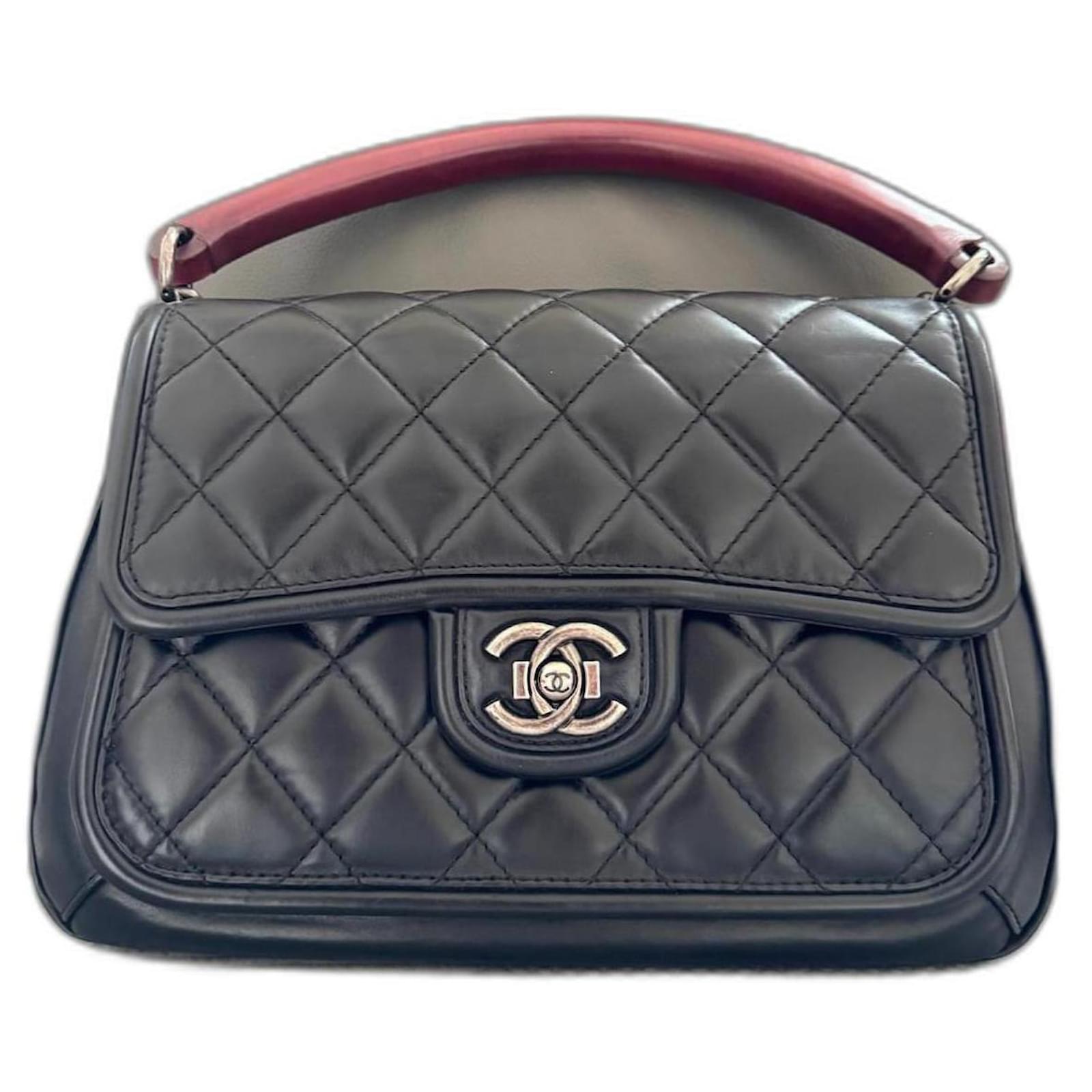 Timeless Chanel with handle and signature chain strap Black Leather ref ...