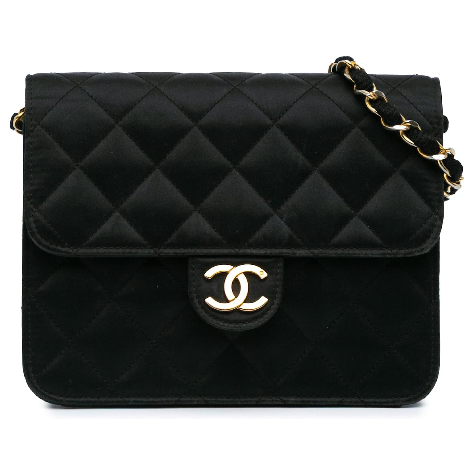 Chanel Black Mini Square Classic Satin Single Flap Cloth ref.2060202 ...