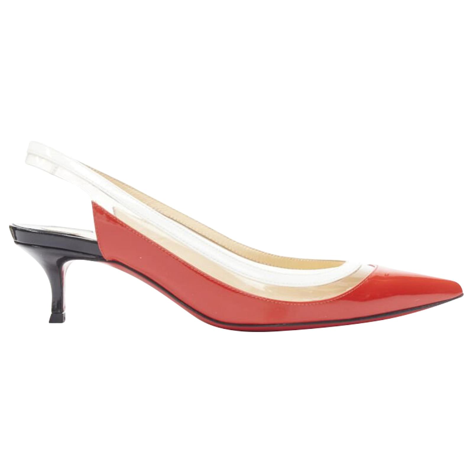 Christian Louboutin Paulina Patent Slingback Kitten Heel Red Leather