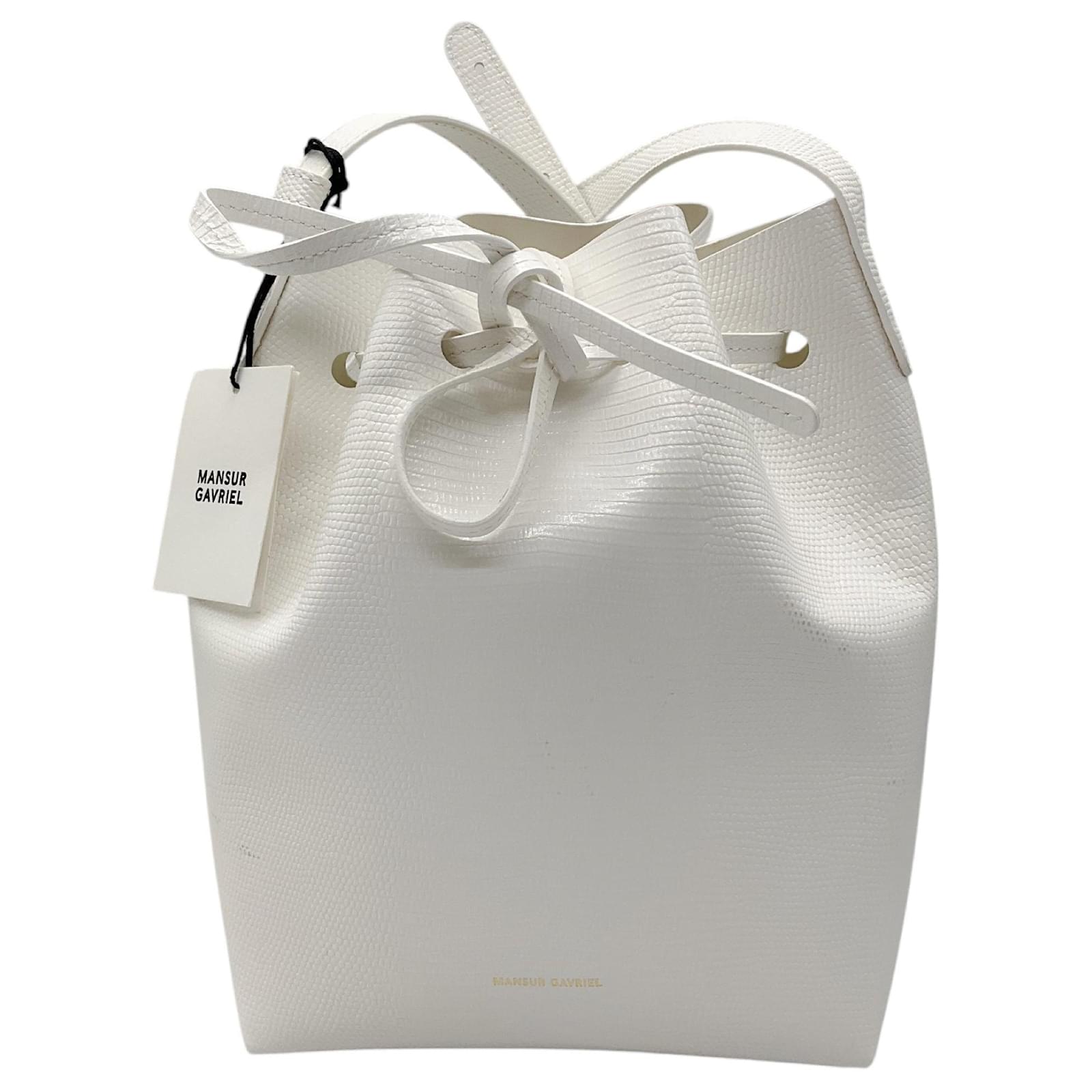 Mansur Gavriel White Bianca Snakeskin-effect Leather Drawstring Bucket Bag ref.2065455 - Joli Closet