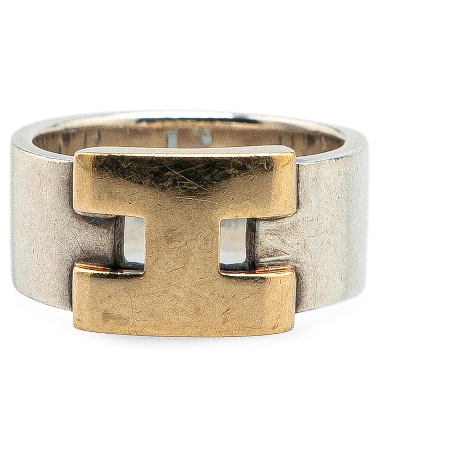Hermès Gold 18K Yellow Gold Sterling Silver Hercules Ring Golden Metal ...