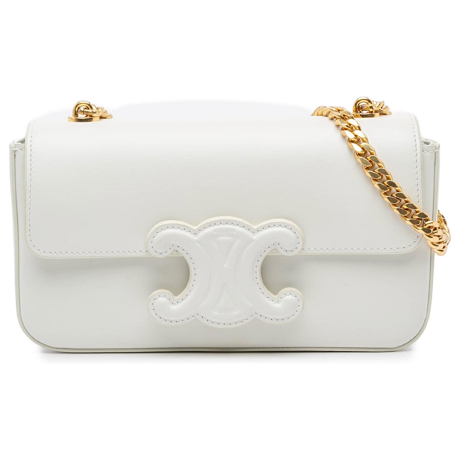 Céline Celine White Shiny Calfskin Claude Chain Shoulder Bag Leather ...