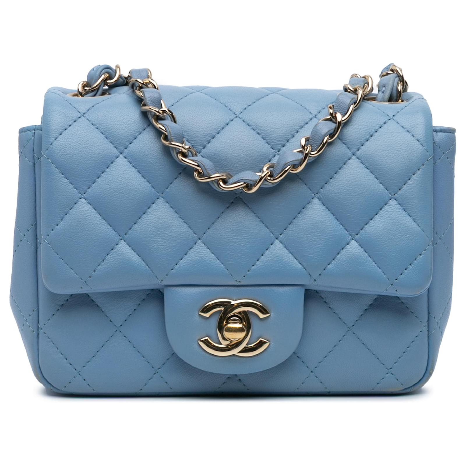 Chanel Blue Mini Square Classic Lambskin Single Flap Light blue Leather ...