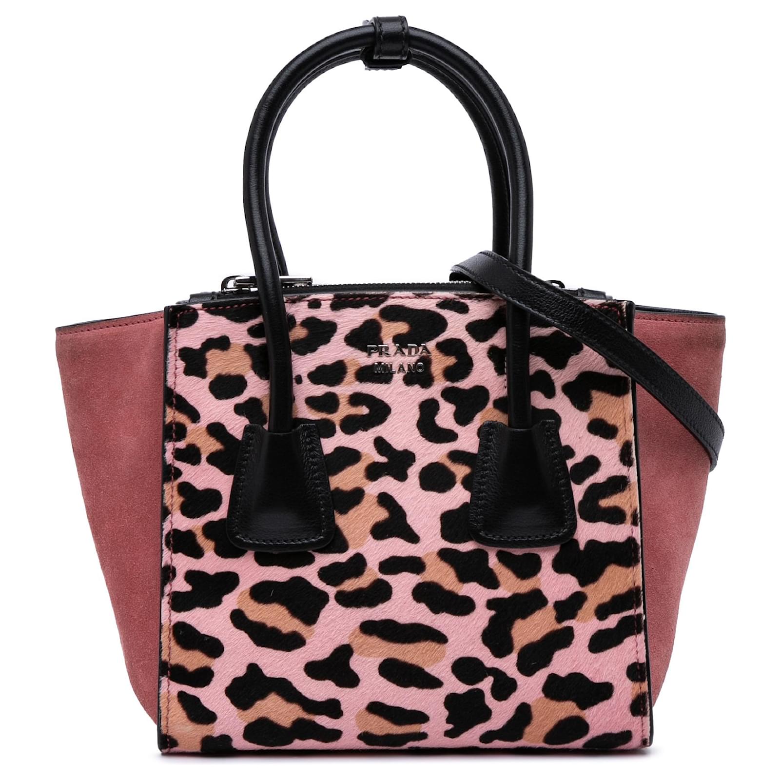 Prada Pink Ponyhair Leopard Print Cavallino Twin Pocket Satchel Pony ...