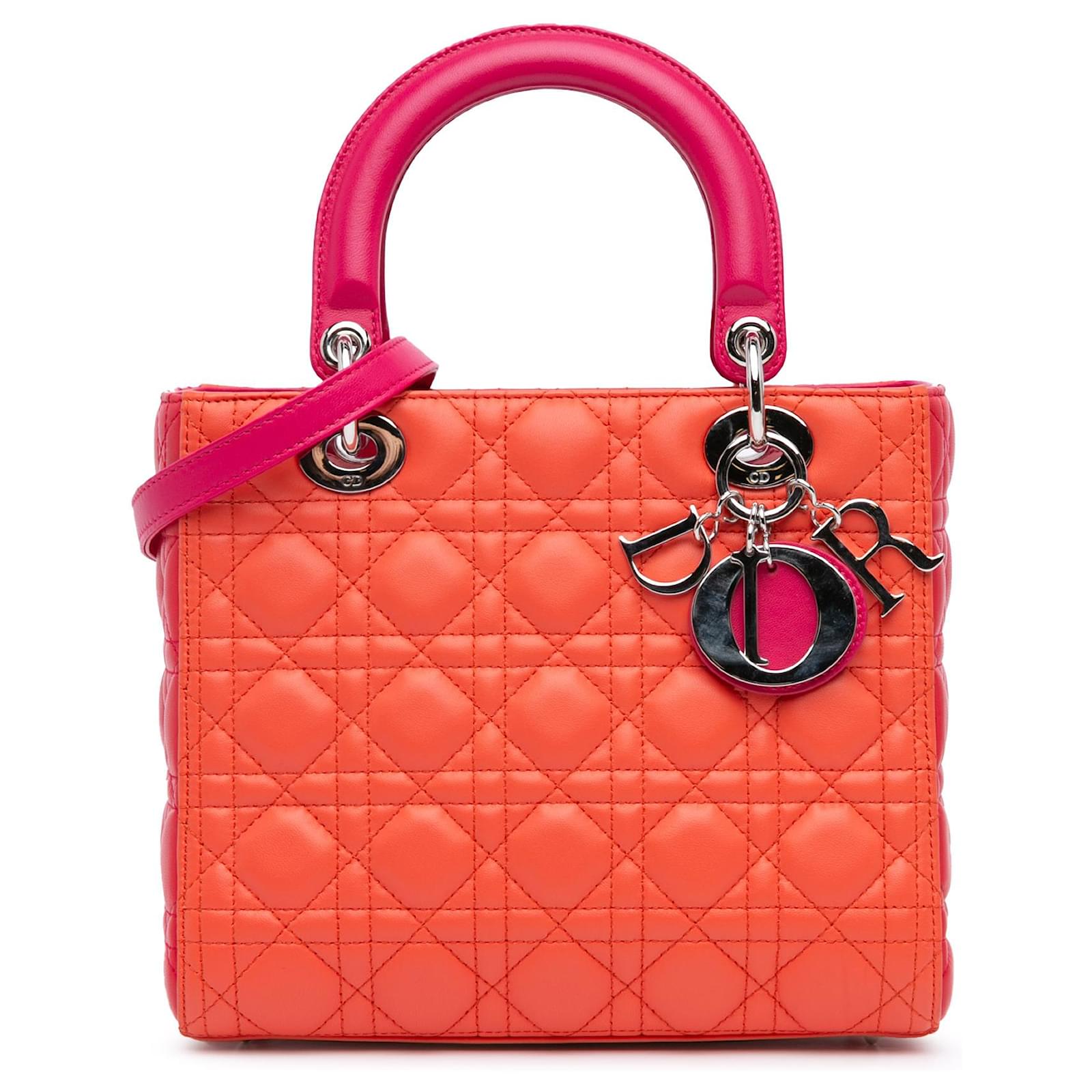 Dior Orange Medium Bicolor Lambskin Cannage Lady Dior Leather ref ...