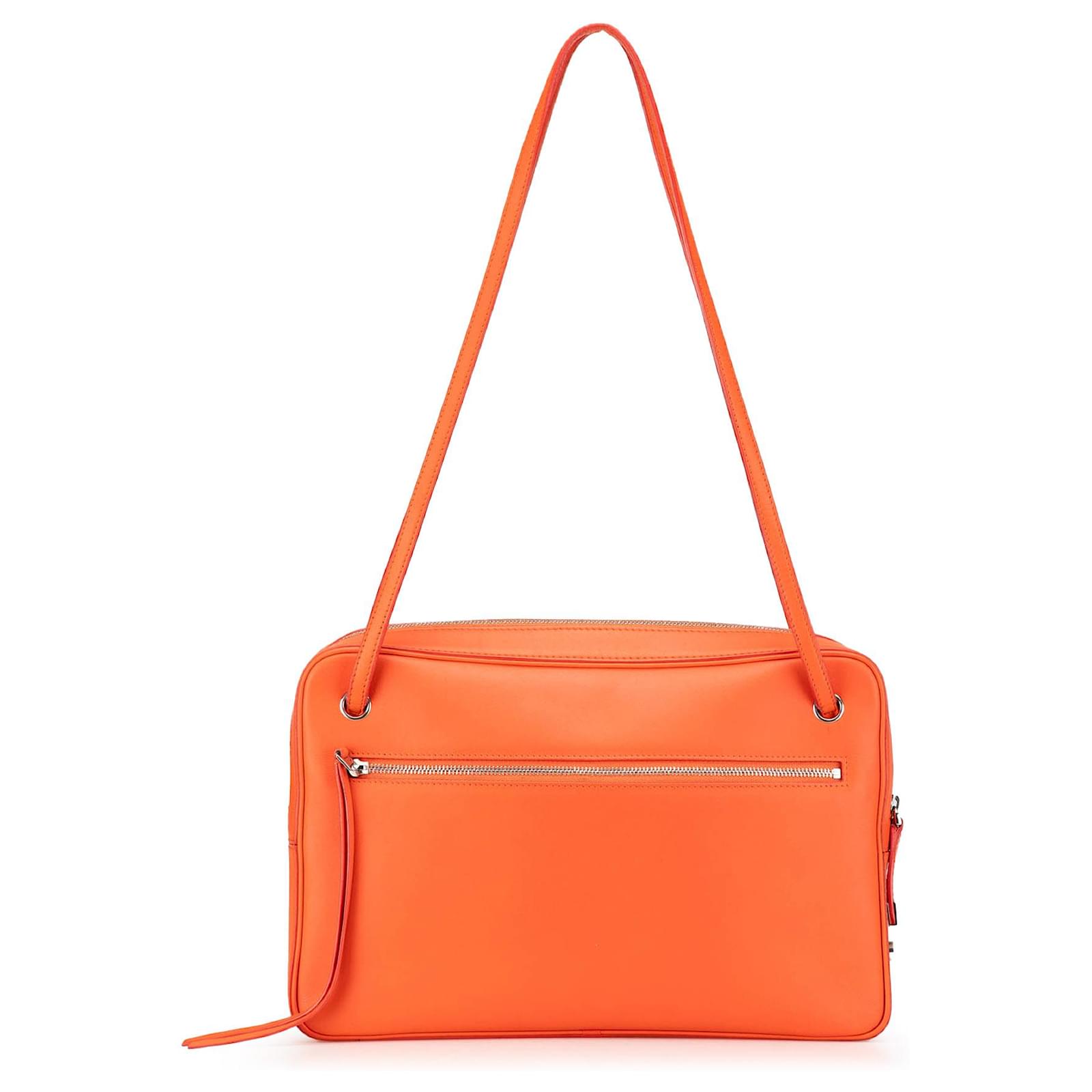 Céline Celine Orange Leather Side Lock Dragonne Shoulder Bag Pony-style ...