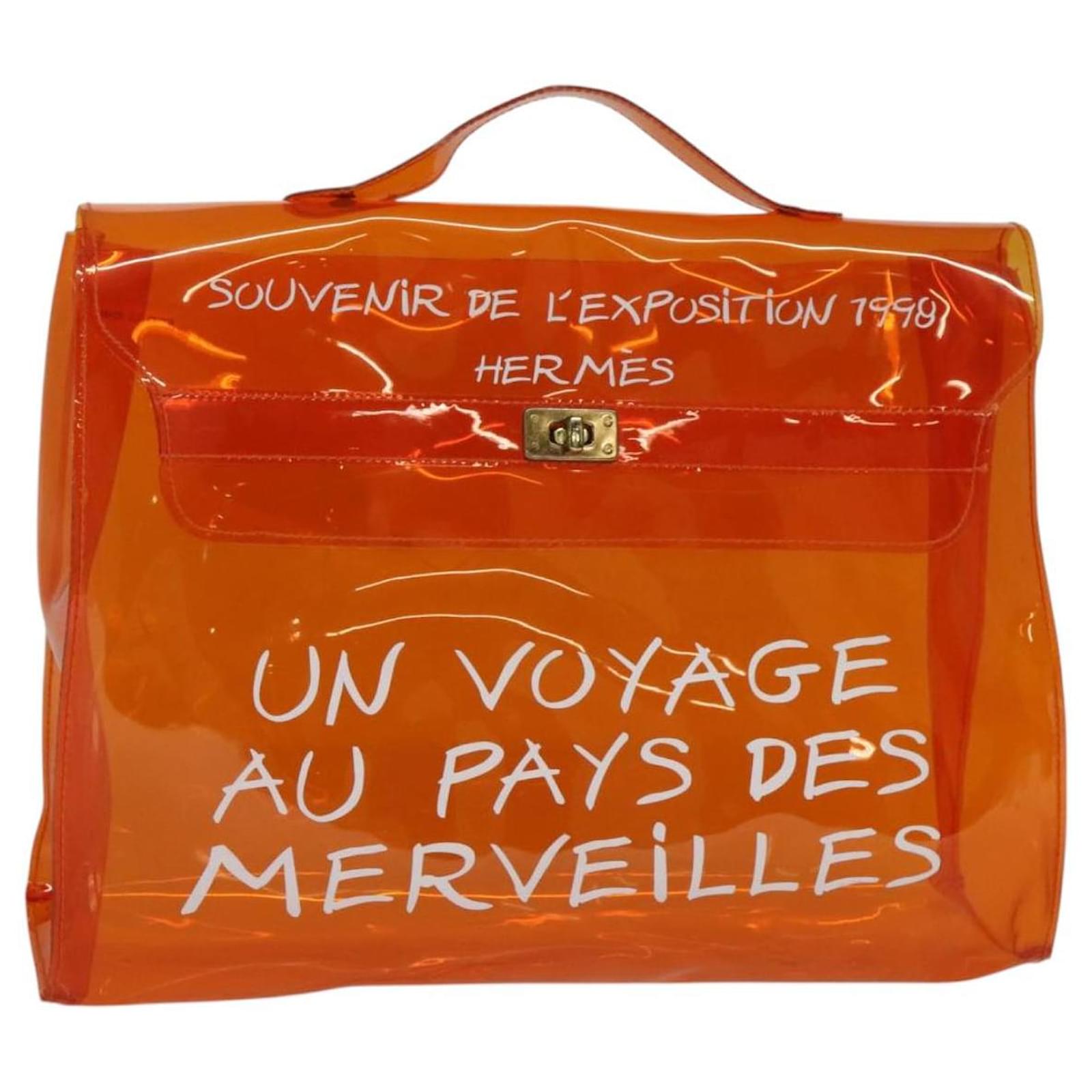 Hermès HERMES Vinyl Kelly Hand Bag Vinyl Orange Auth 115450 ...