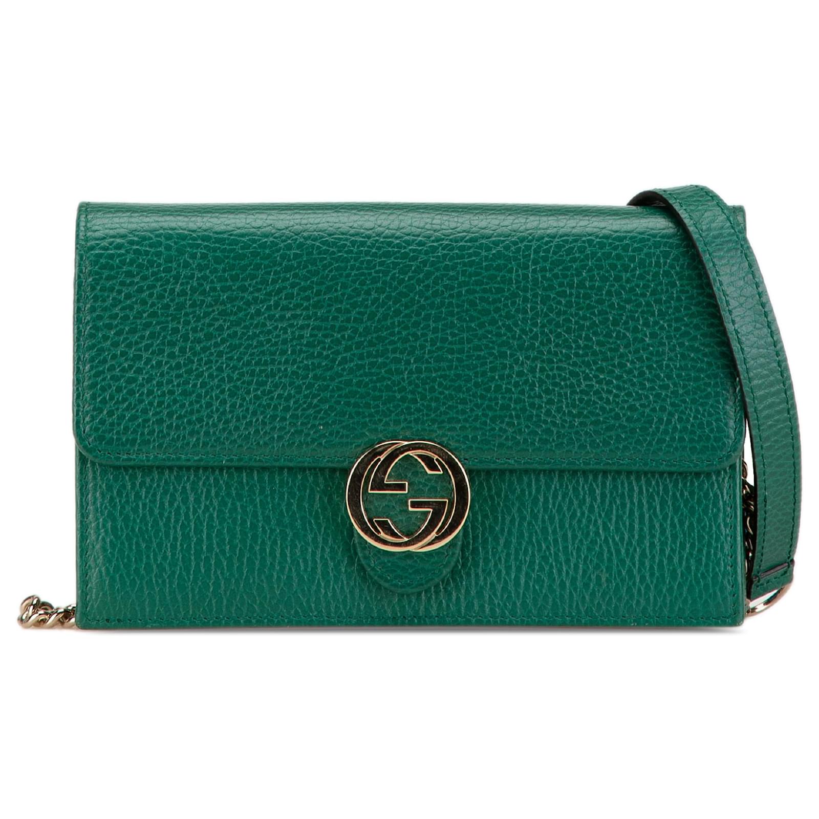 Gucci Green Interlocking G Dollar Calfskin Wallet on Chain Leather Pony ...