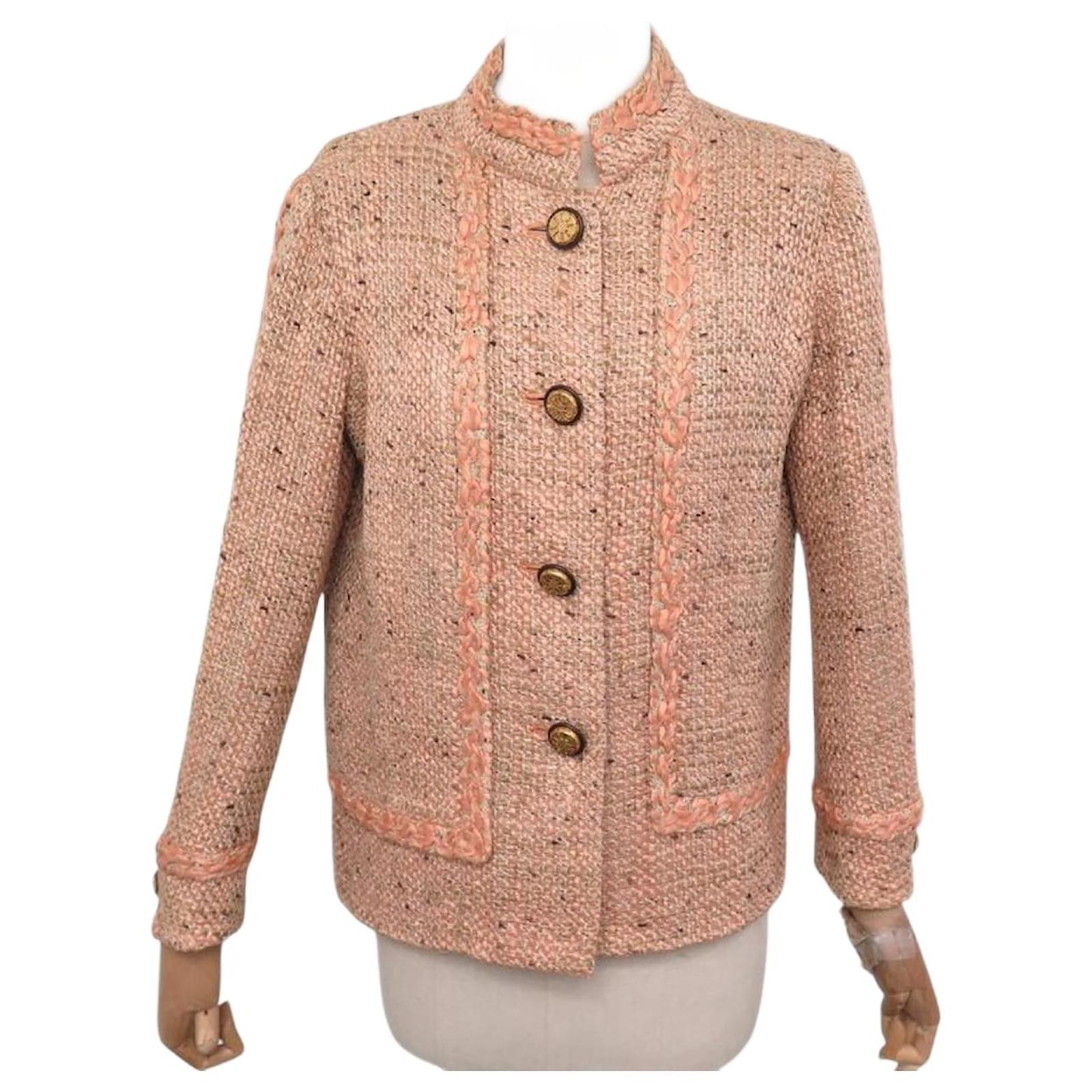 VINTAGE CHANEL JACKET WITH PIPING M 40 TWEED ROSE PINK JACKET COAT ref ...