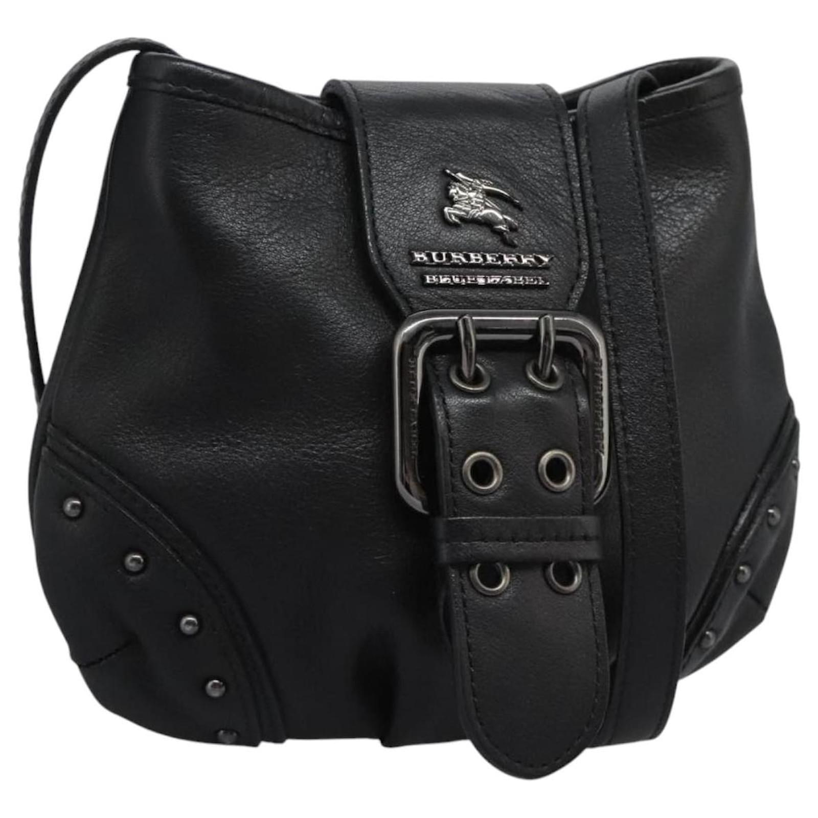 BURBERRY Nova Check Blue Label Shoulder Bag Leather Black Auth BD331 ...